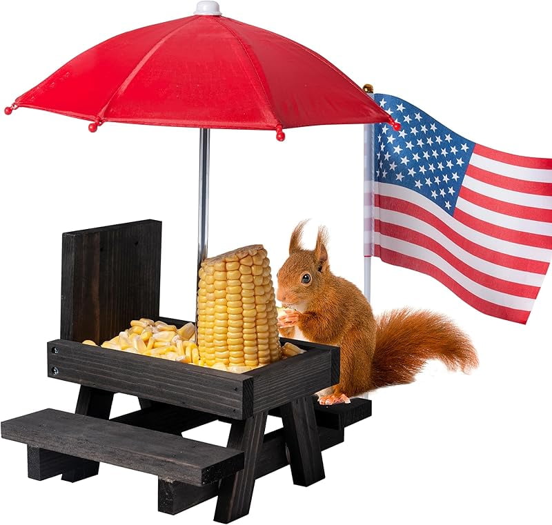 Squirrel Feeder Picnic Table with Umbrella, Wooden Squirrel Table ...
