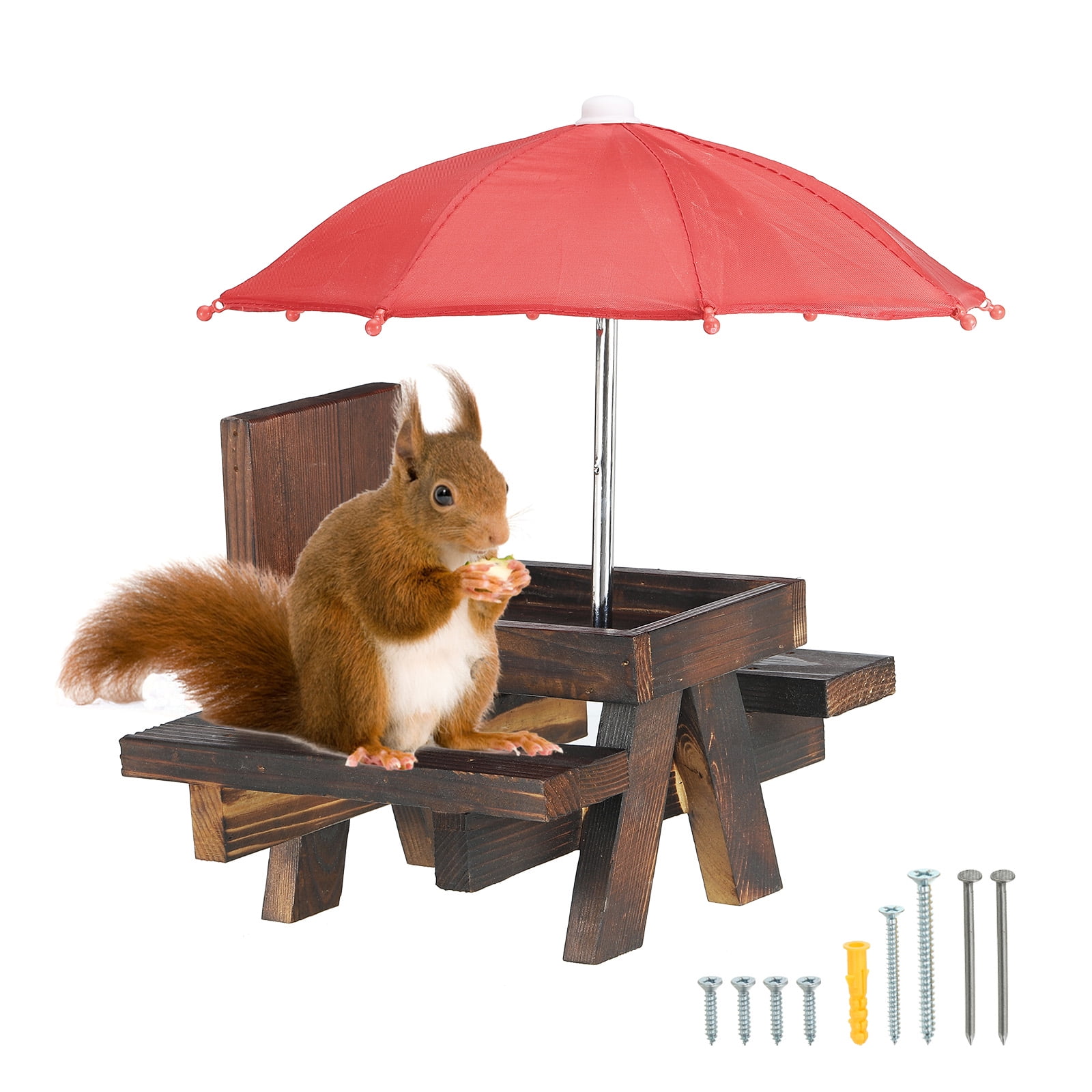 Squirrel Feeder Picnic Table with Red Umbrella 7x8x11inch, Wooden ...