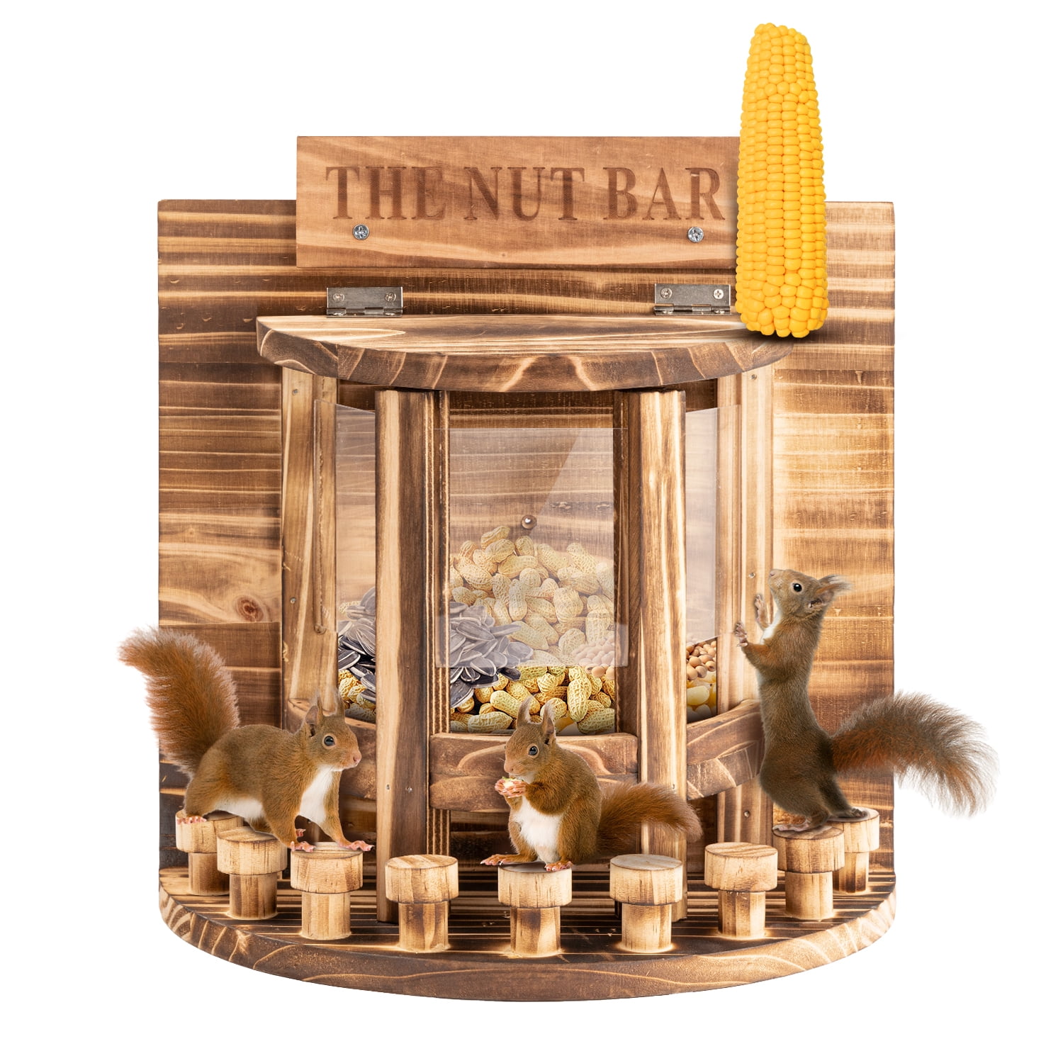 Squirrel Feeder, Squirrel Feeders for Outside, Easy to Fill, Wooden ...