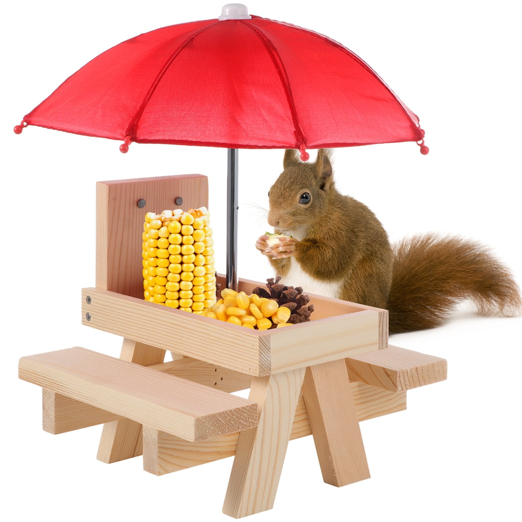 Squirrel Feeder Table with Umbrella Squirrel Picnic Table with Corn Cob ...