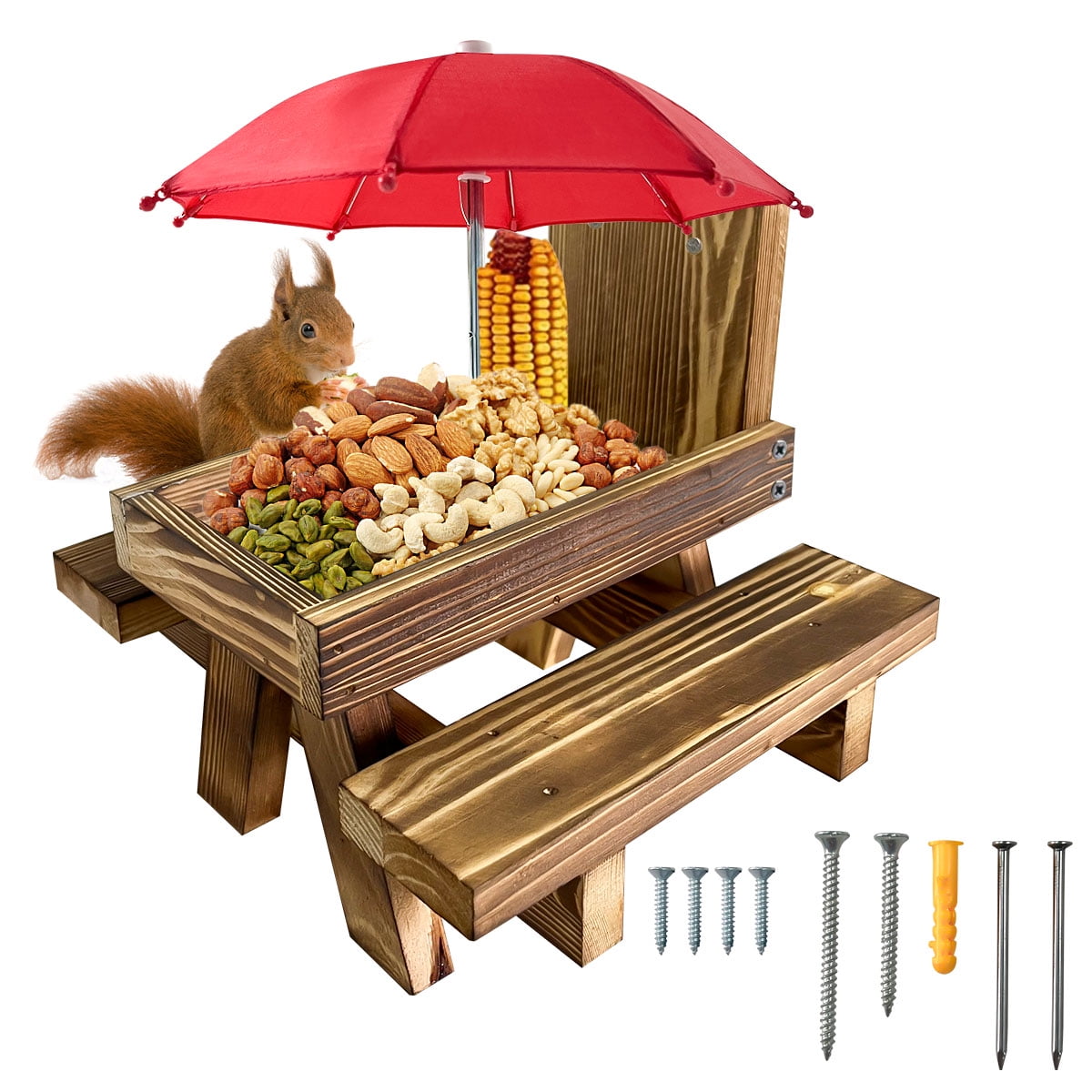 Squirrel Feeder for outdoor Wooden Squirrel Picnic Table Outside with ...