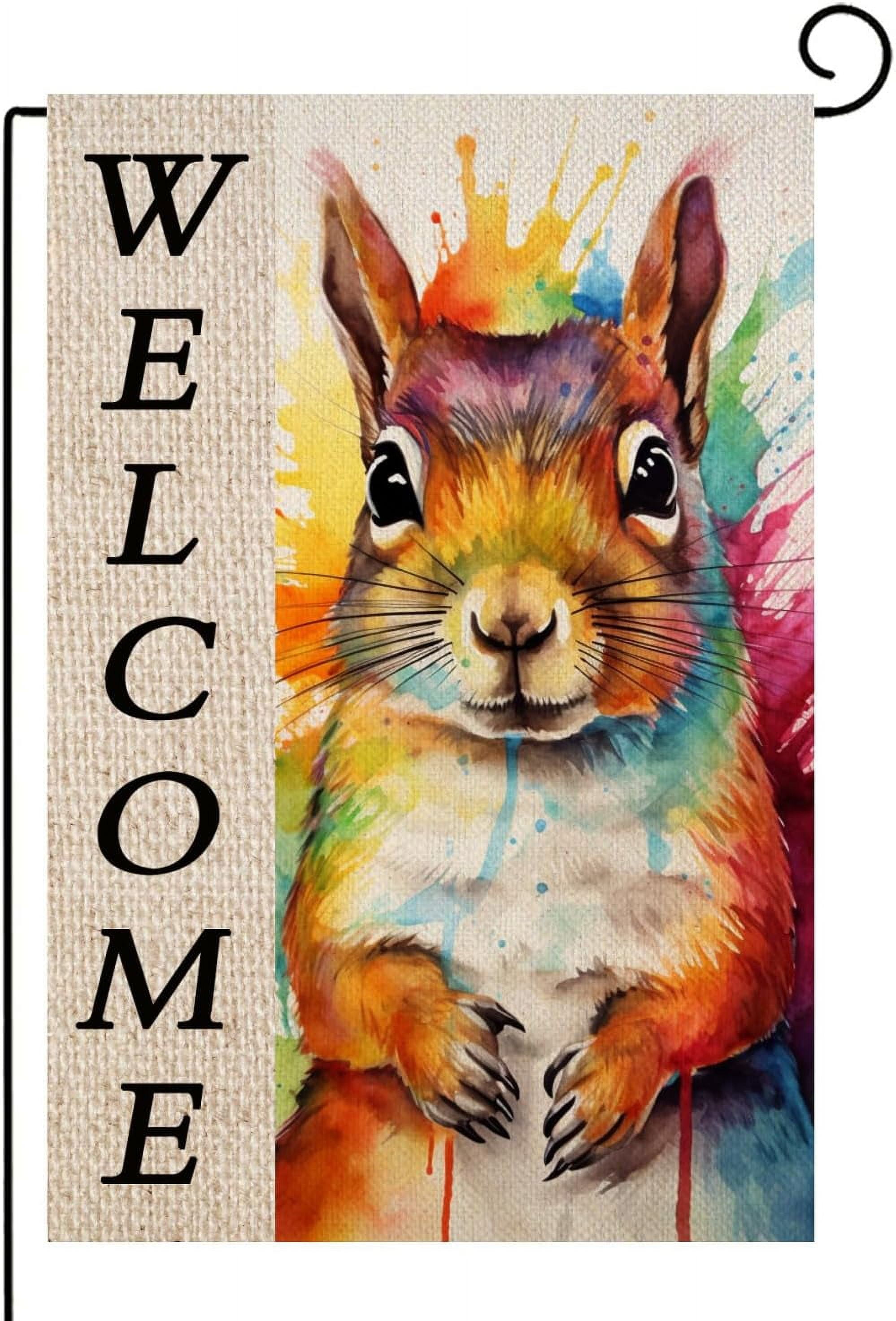 Squirrel Garden Flag Summer Flag Spring Welcome Yard Flag Floral Dog ...