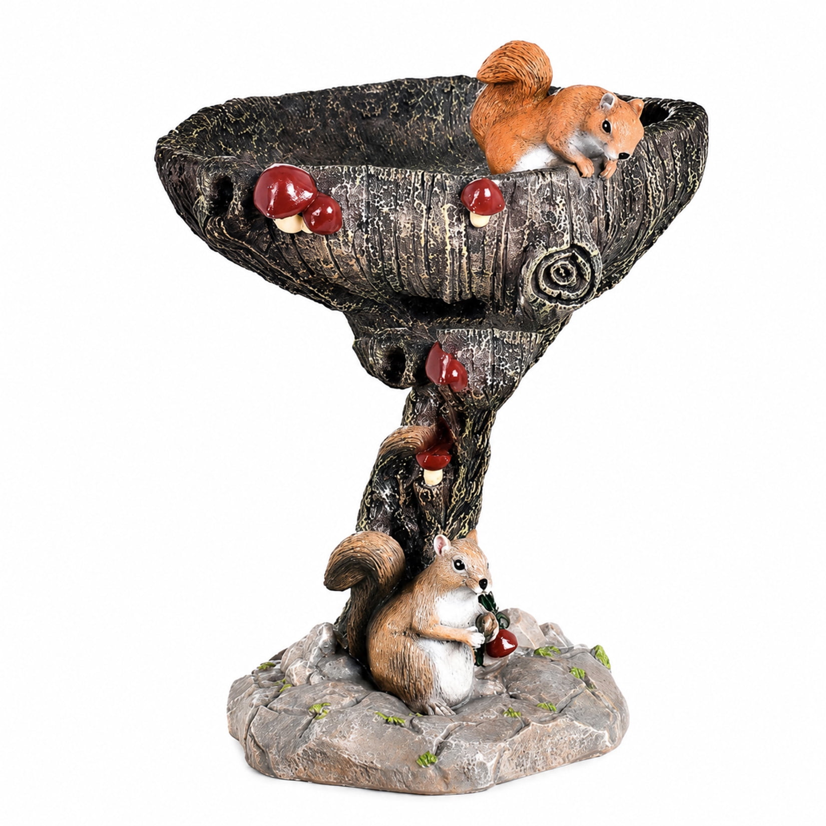 Squirrel Garden Statue with Bird Bath Bowl, Resin Tree Stump Outdoor ...