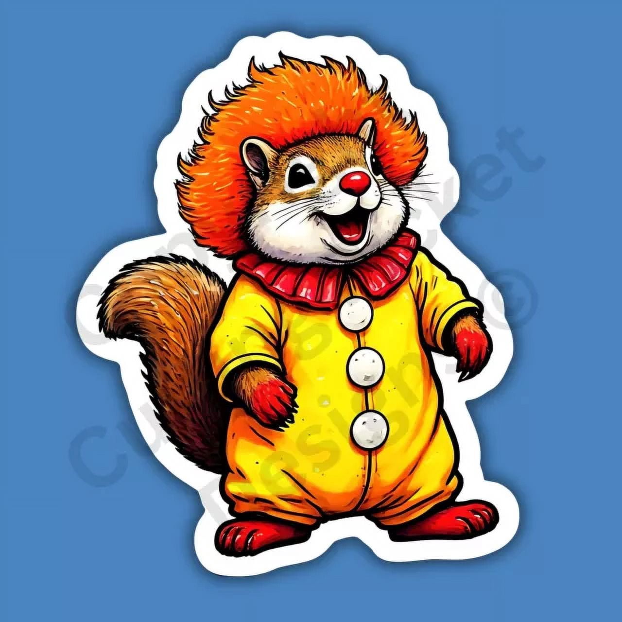 Squirrel In A Yellow Clown Suit Circus Sticker Phone Decal Water Bottle ...