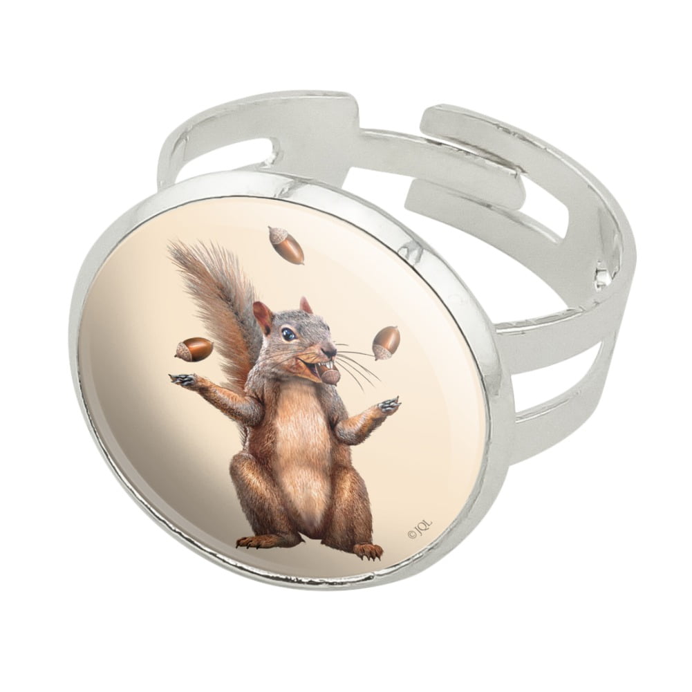 Squirrel Juggling His Nuts Crazy Funny Silver Plated Adjustable Novelty ...