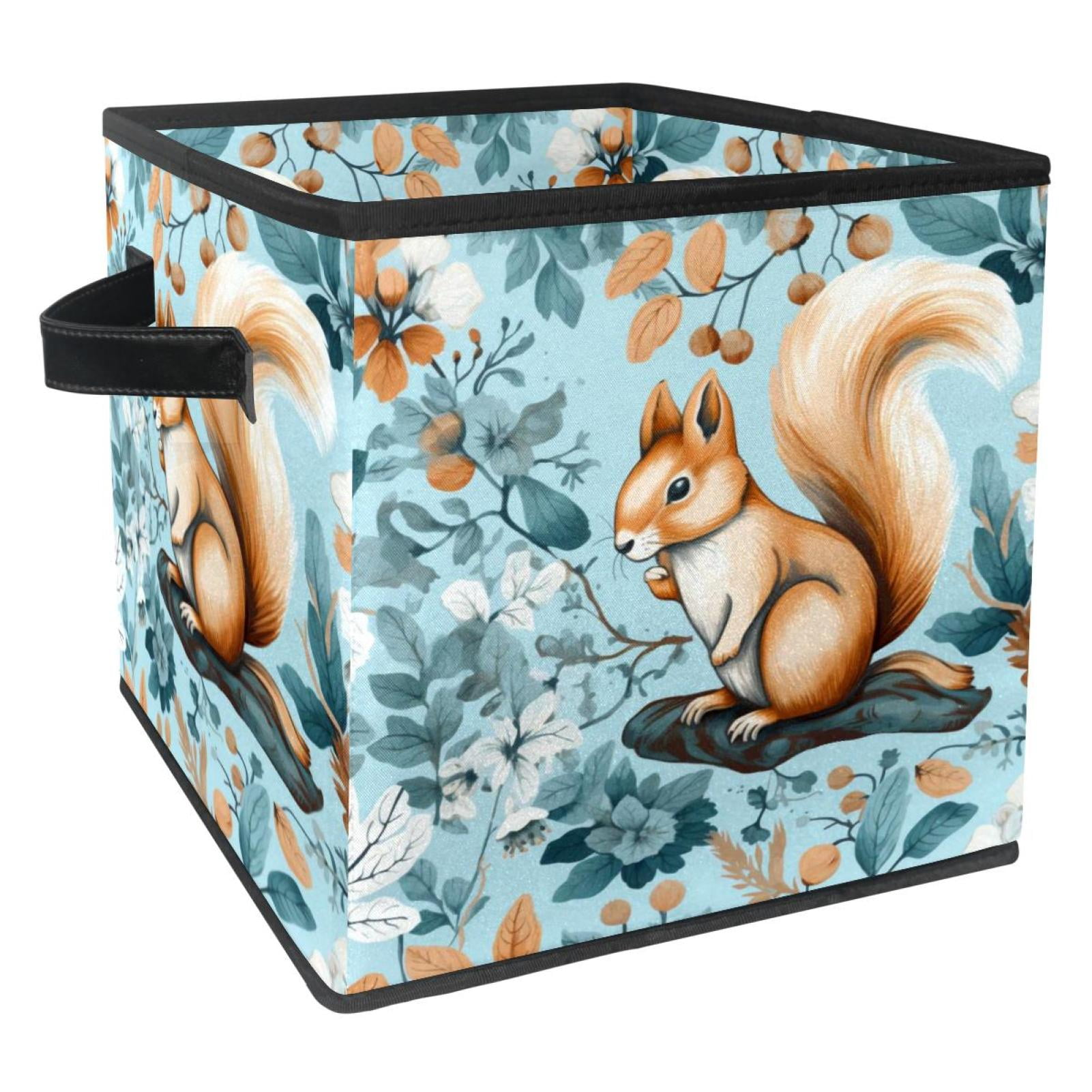 Squirrel Large Capacity Foldable Storage Baskets with Handle, 10.8"x10.5"x10.6", Toy Storage ...