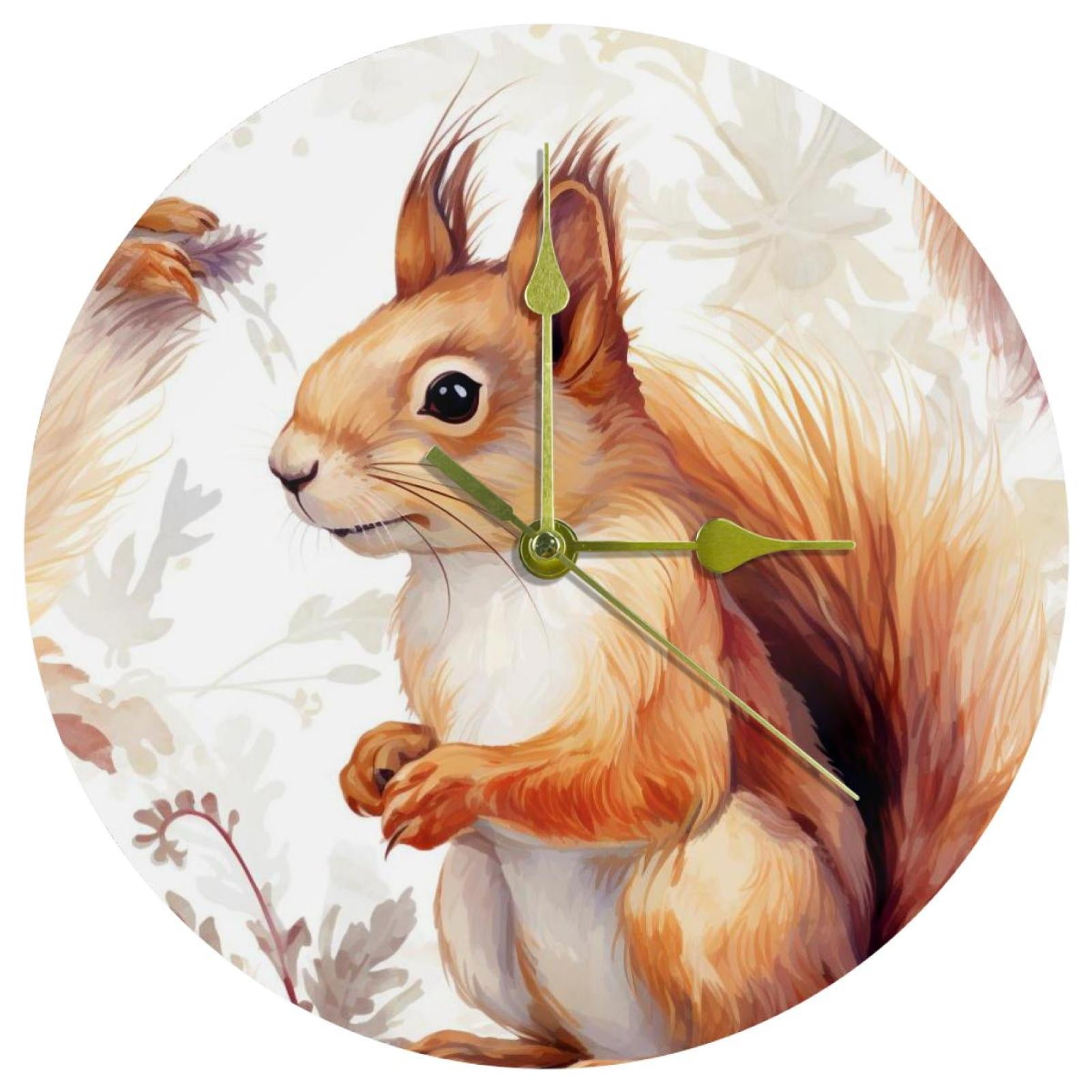 Squirrel Modern Round Acrylic 9.8 Inch Wall Clock, Silent Non-Ticking Battery Powered for ...