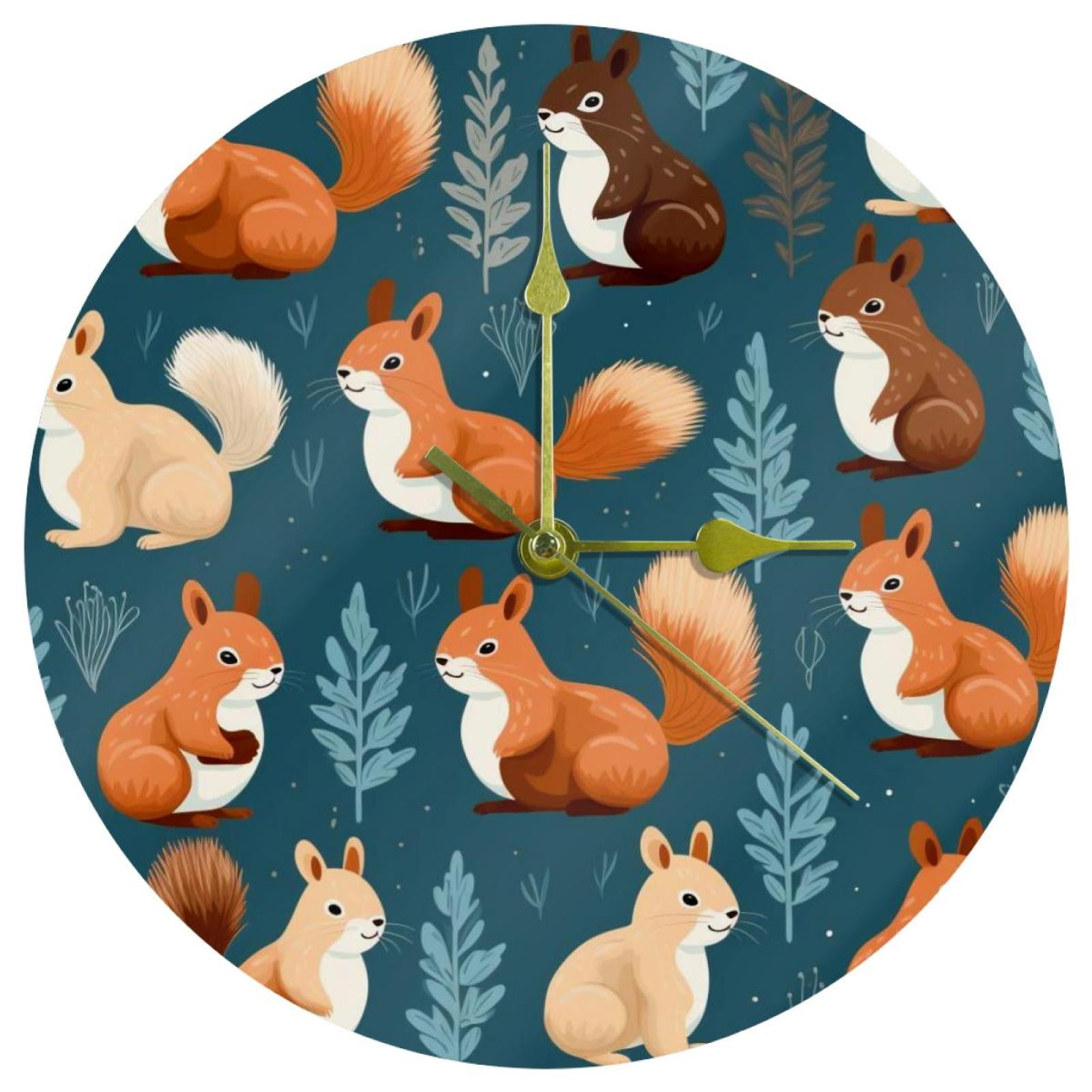 Squirrel Modern Round Acrylic Wall Clock, 9.8 Inches, Silent Non Ticking Battery Powered Clock ...
