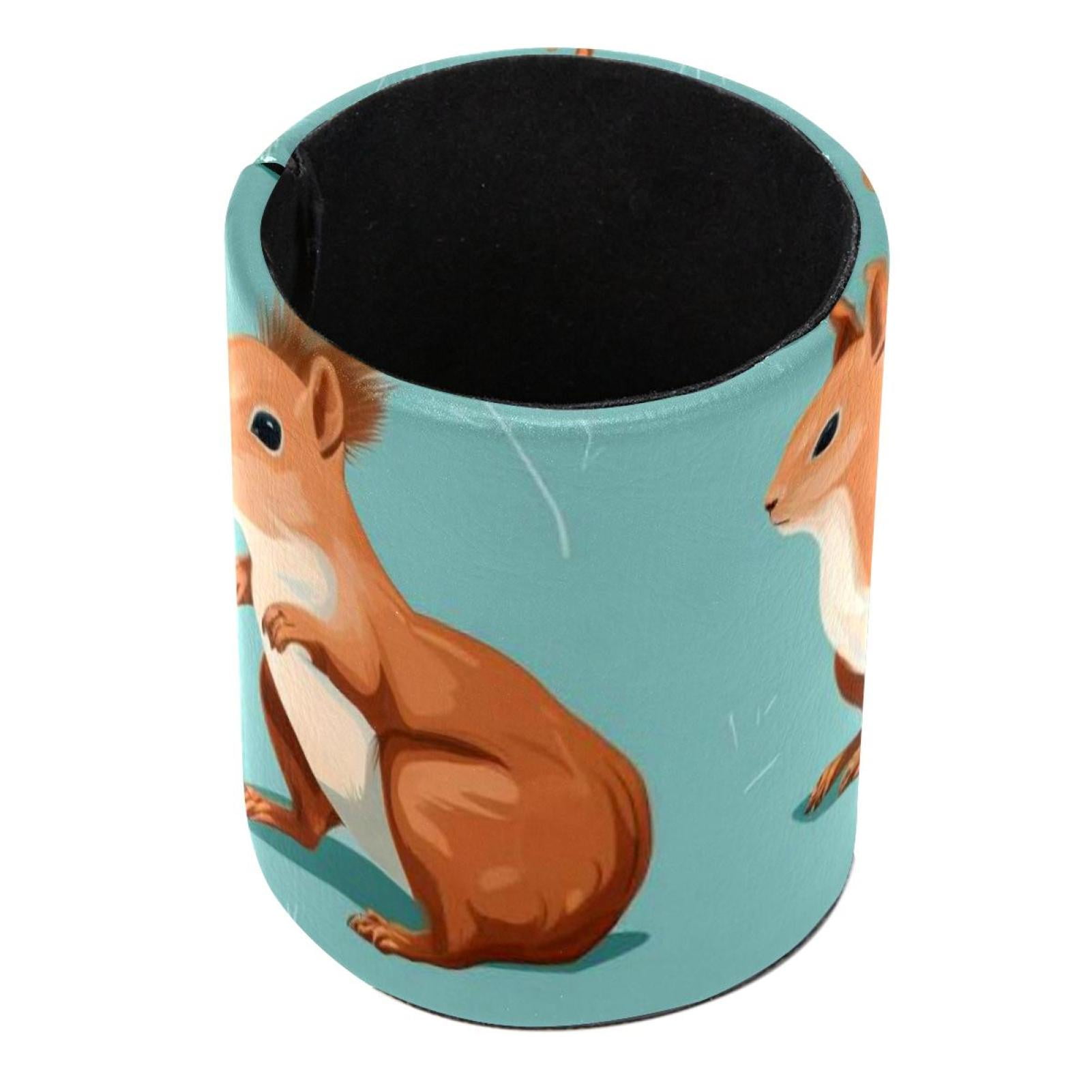 Squirrel PVC Leather Pen Organizer Pencil Holder with Flannel Lining ...