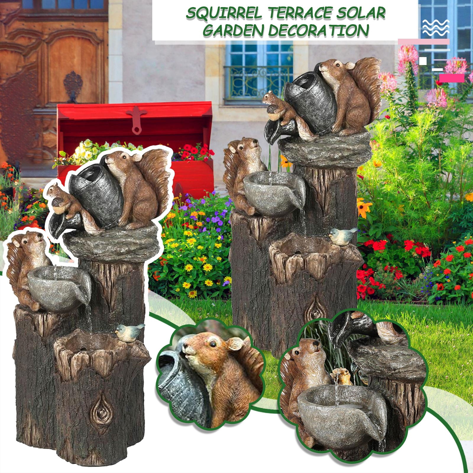 Squirrel Patio Fountain Garden Decor - Squirrel-Shaped Outdoor Water ...