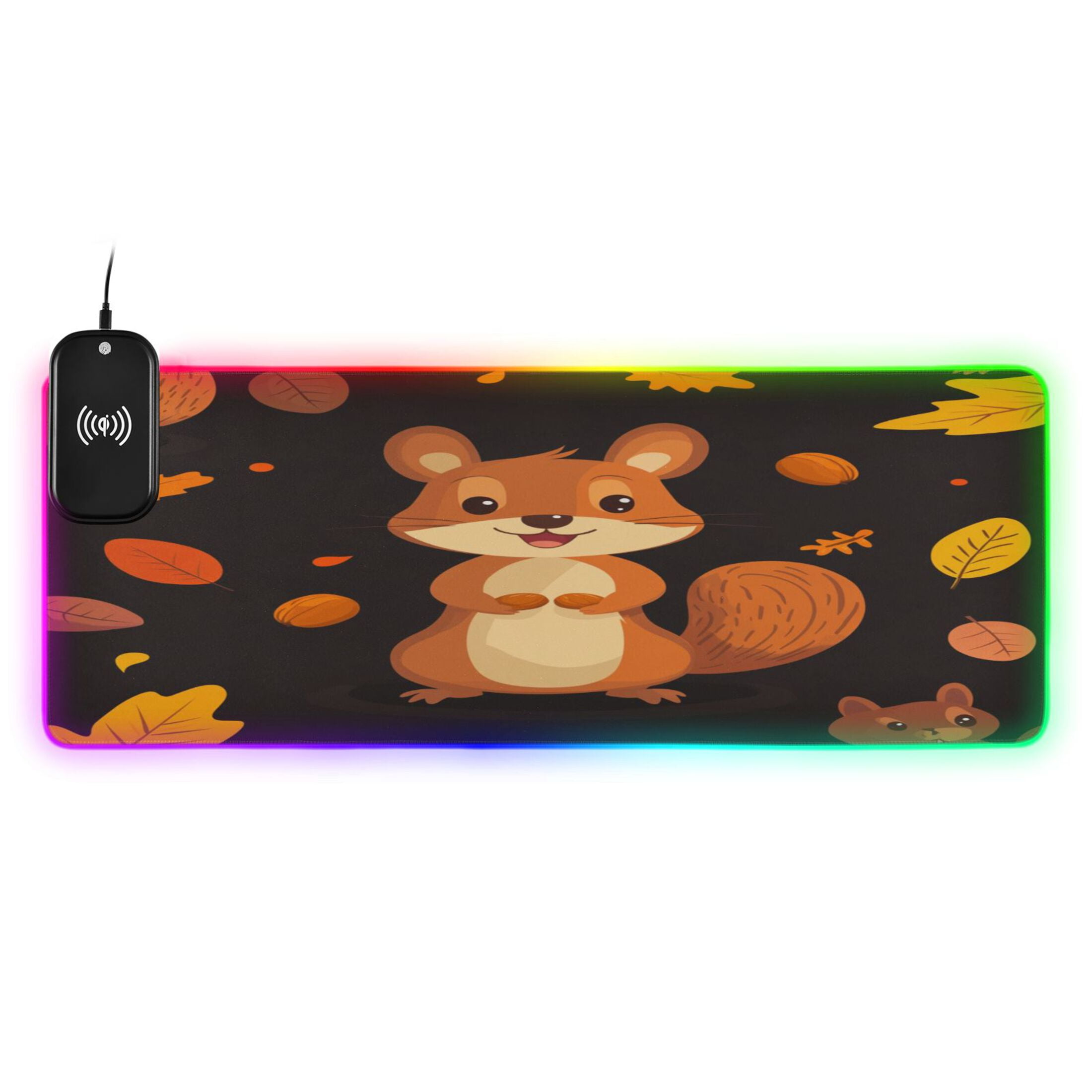 Squirrel Pattern Large RGB Gaming Mouse Pad with Fast Wireless Charging ...