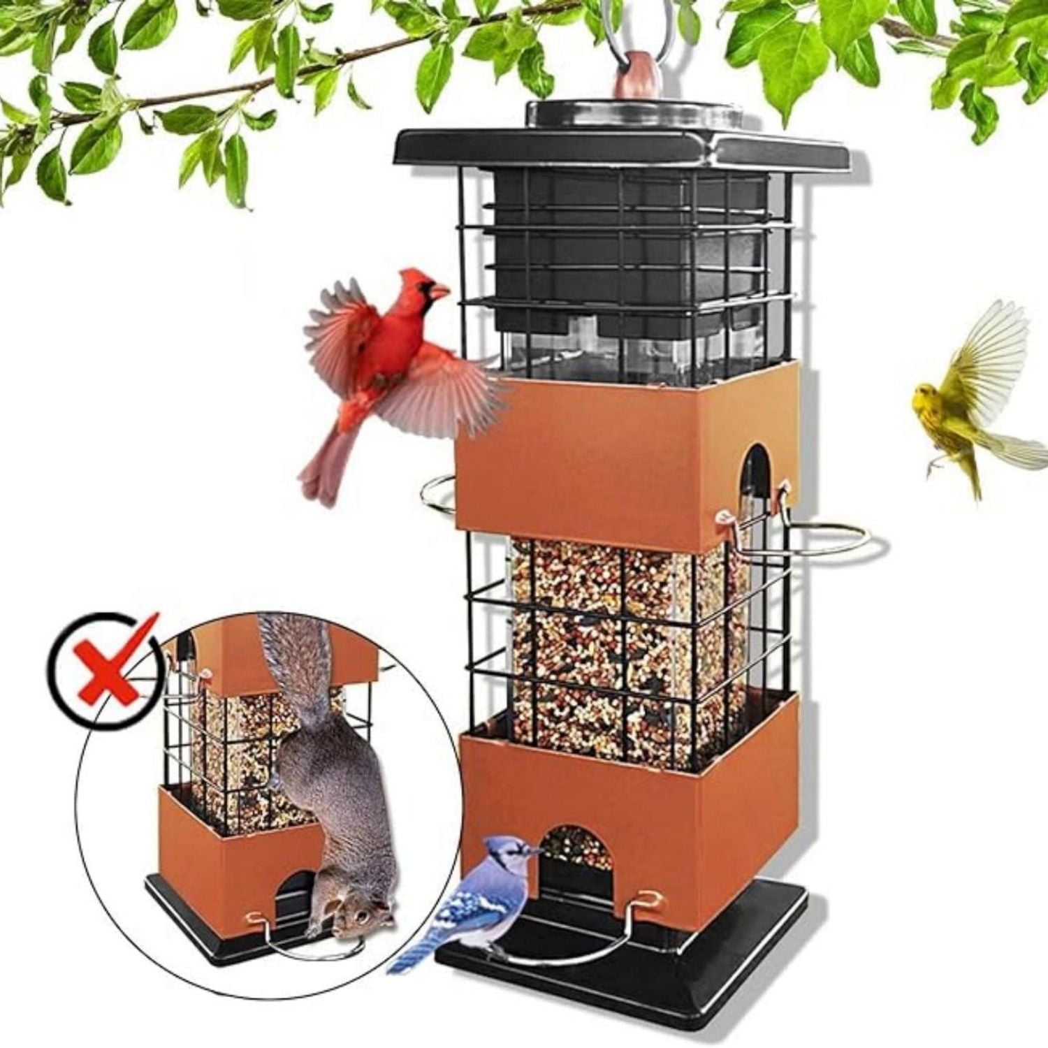 YLTIMER Squirrel Resistant Bird Feeder, Metal Bird Feeders Outdoors ...
