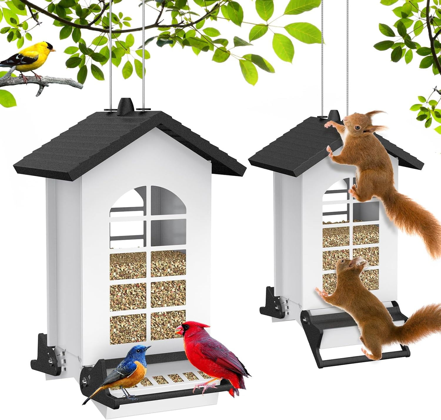 Squirrel Proof Bird Feeder for Outdoors Hanging, 8LBS Metal Hanging Bird Feeder with Bilateral ...