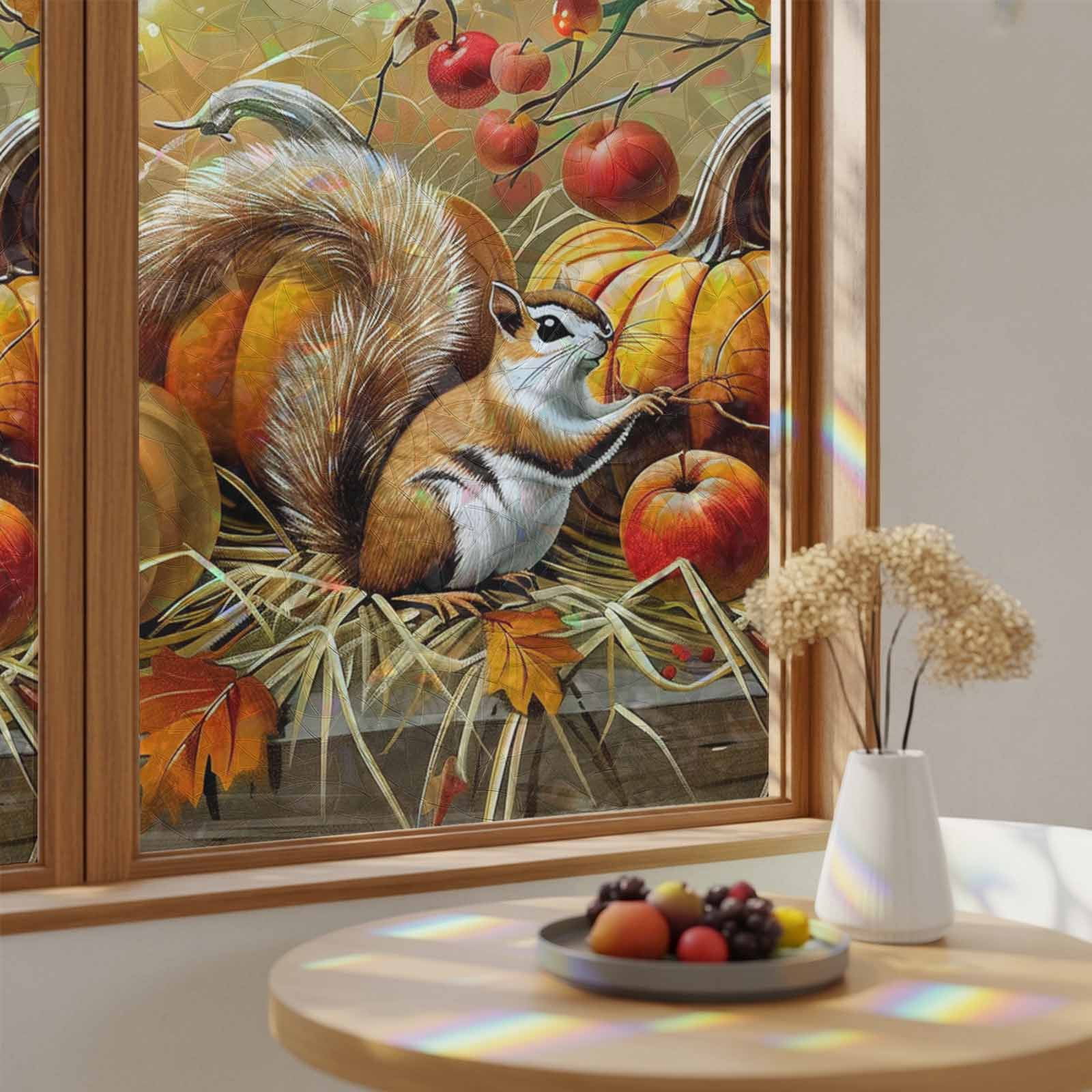 Squirrel Pumpkin Fall Thanksgiving Window Privacy Film,Heat Control Sun ...