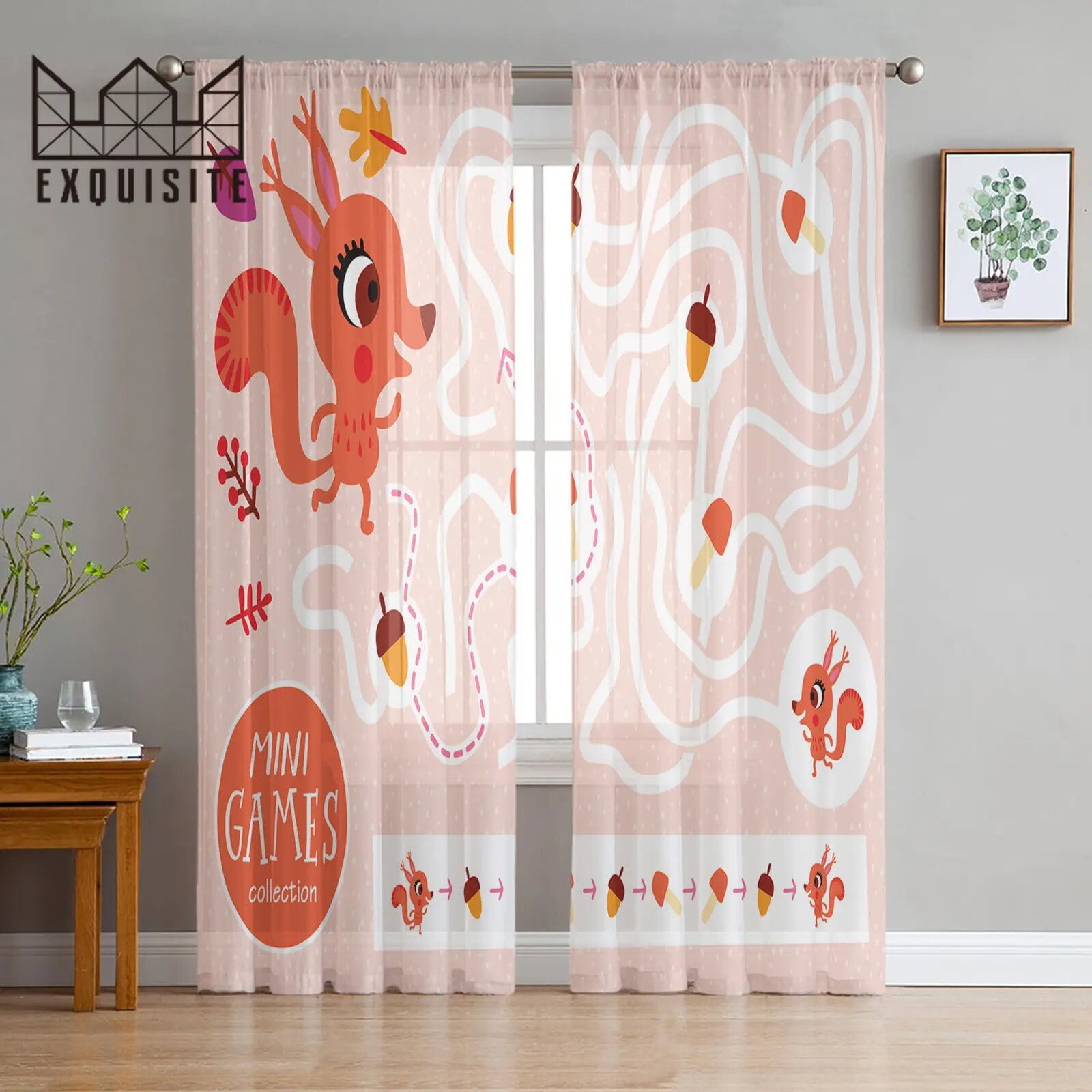 Squirrel Route Game Cartoon Tulle Curtain for Living Room Bedroom for ...