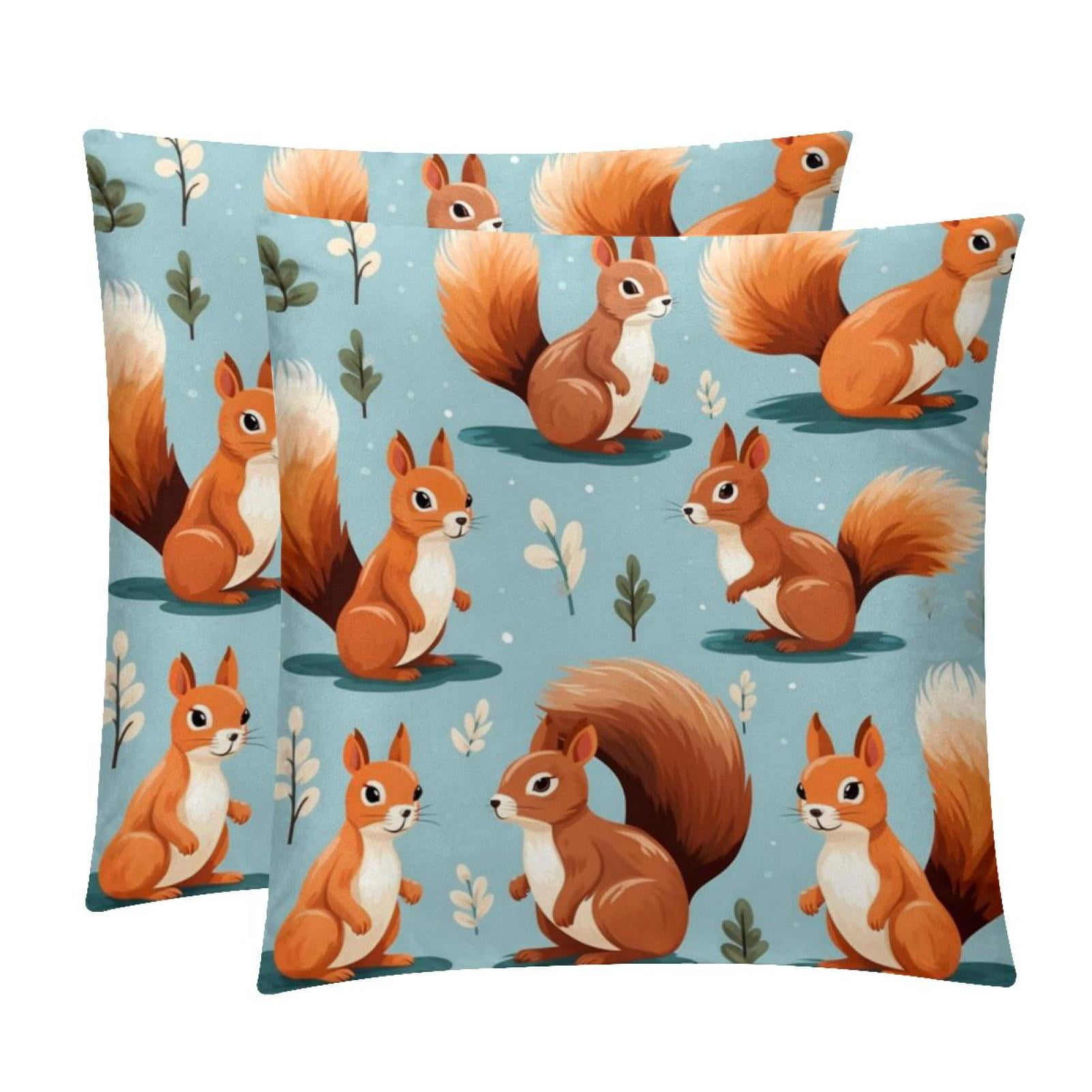 Squirrel Set of 2 Velvet Throw Pillow Covers with Unique Patterns in ...