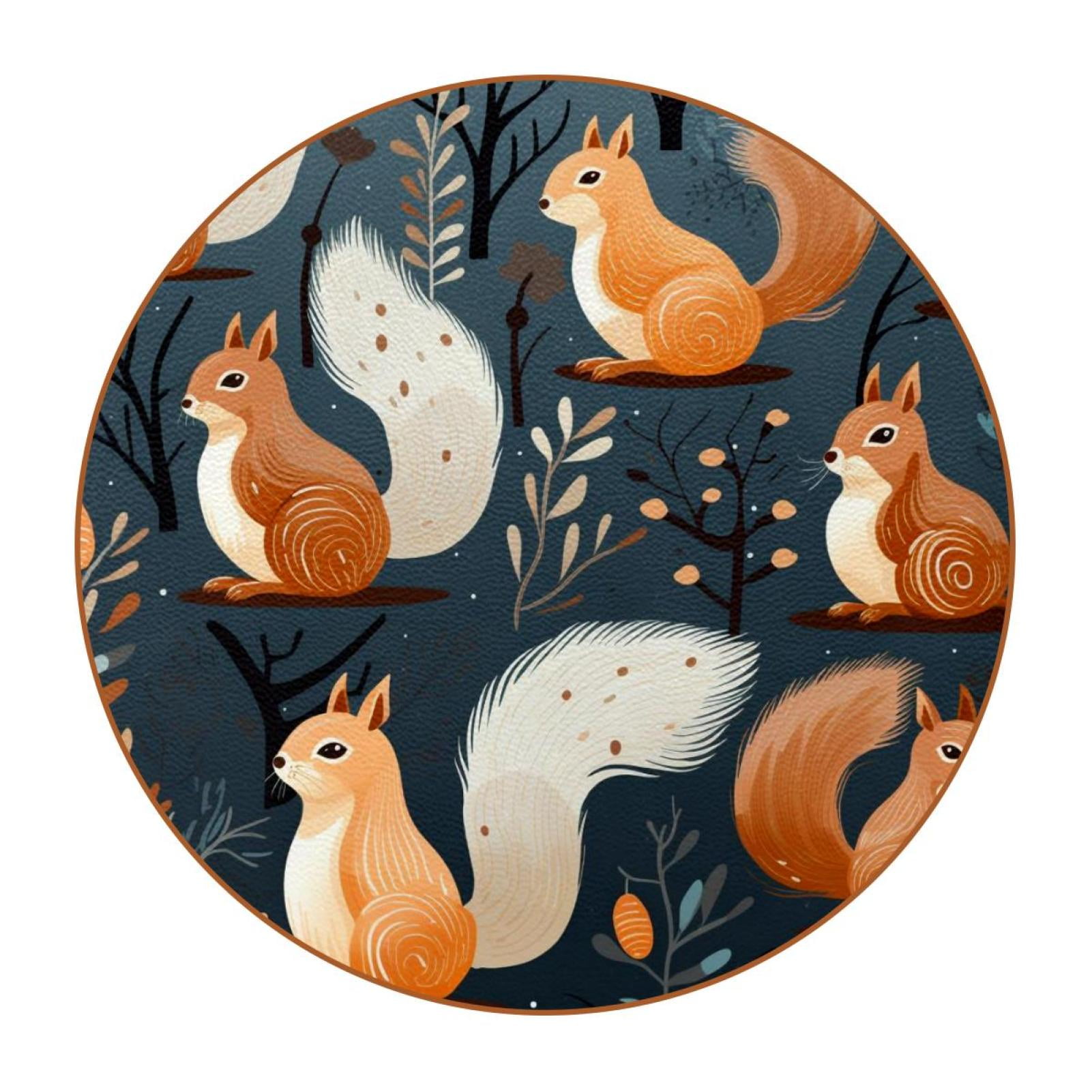 Squirrel Set of 6 Microfiber Leather Round Coasters, 11x11 cm/4.3x4.3 ...