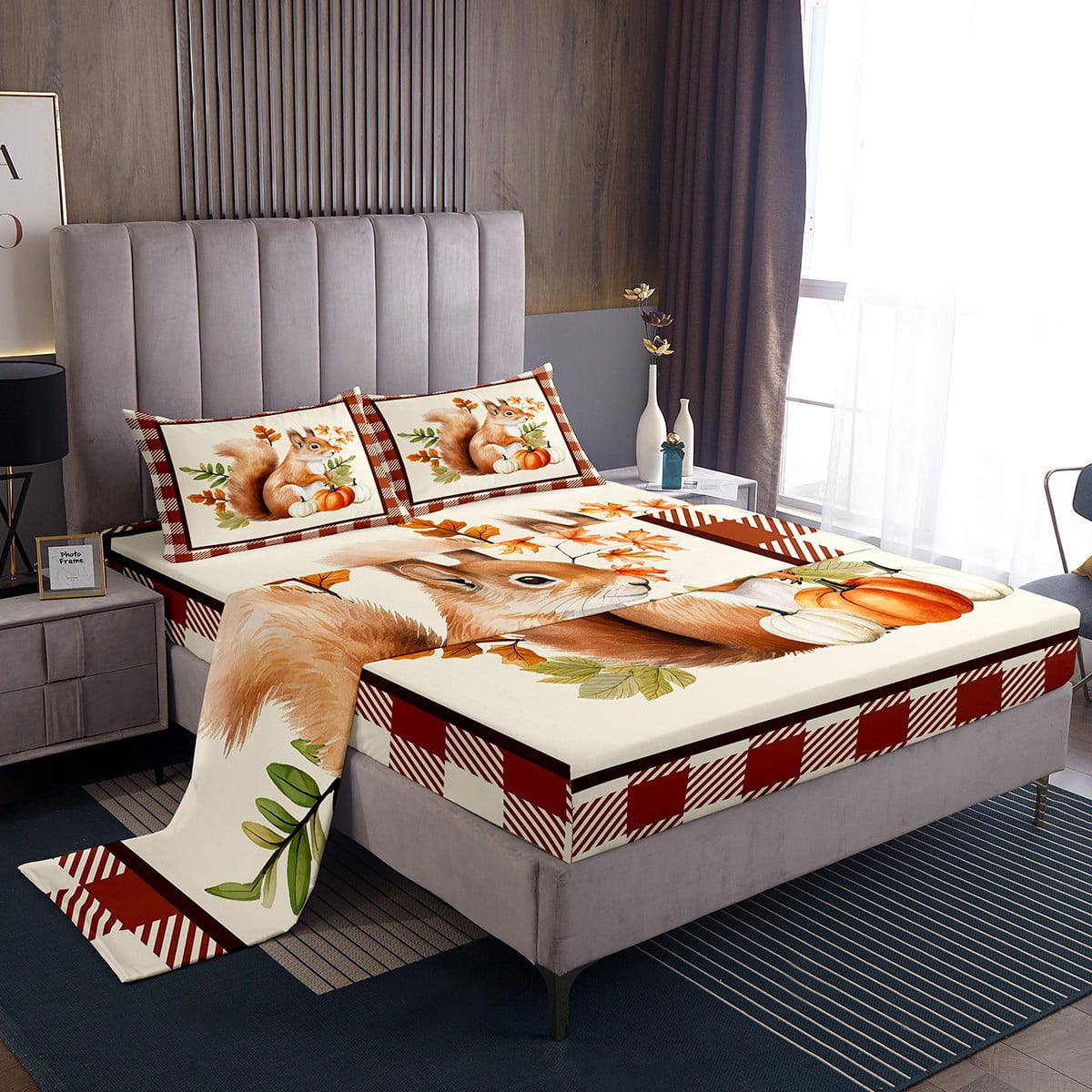 Squirrel Sheet Set for Girls Boys Fall Bedroom Decor Bed Sheets Set Twin,Autumn Harvest Theme ...