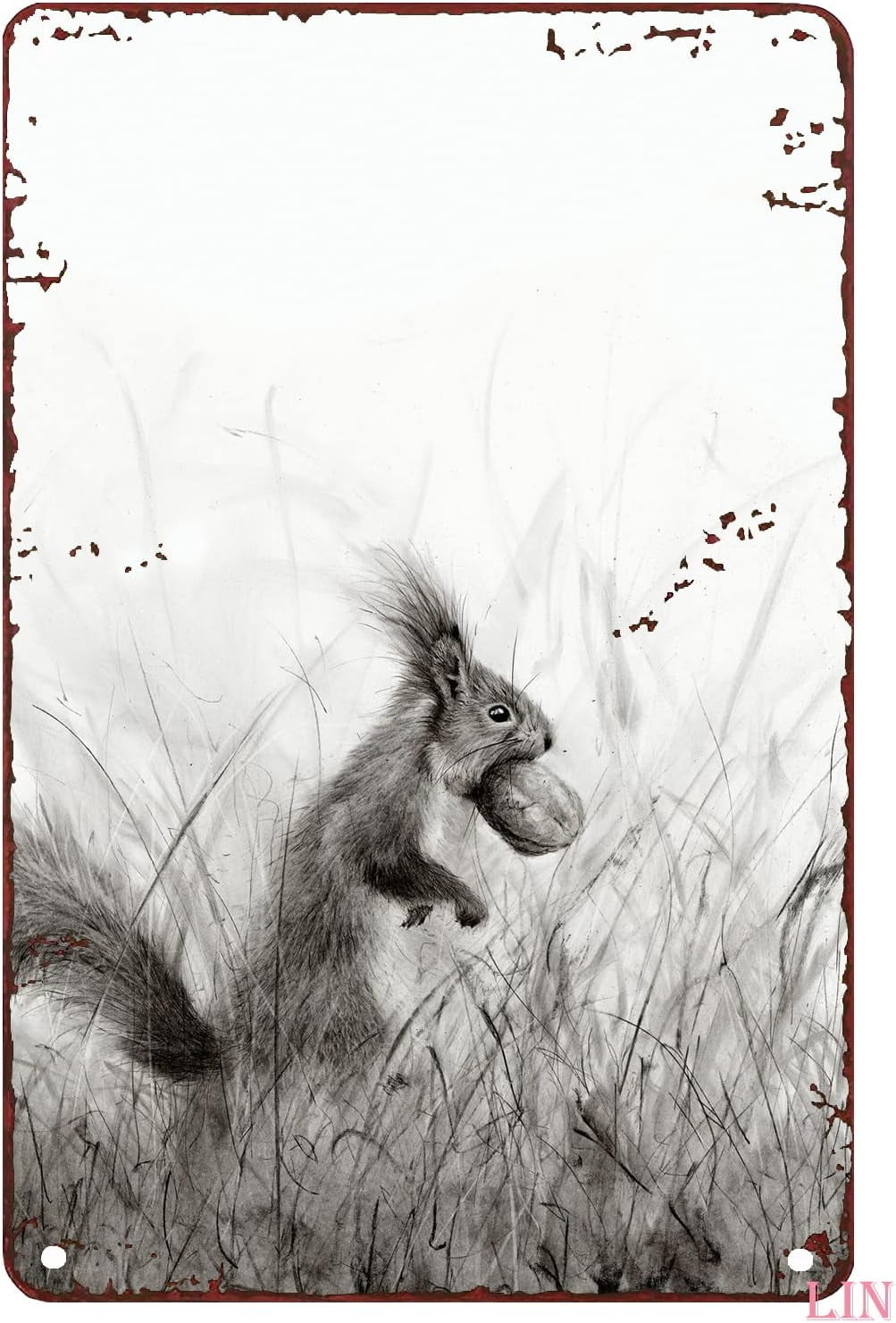 Squirrel Signs Funny Woodland Squirrel Artwork Black and White Tin ...