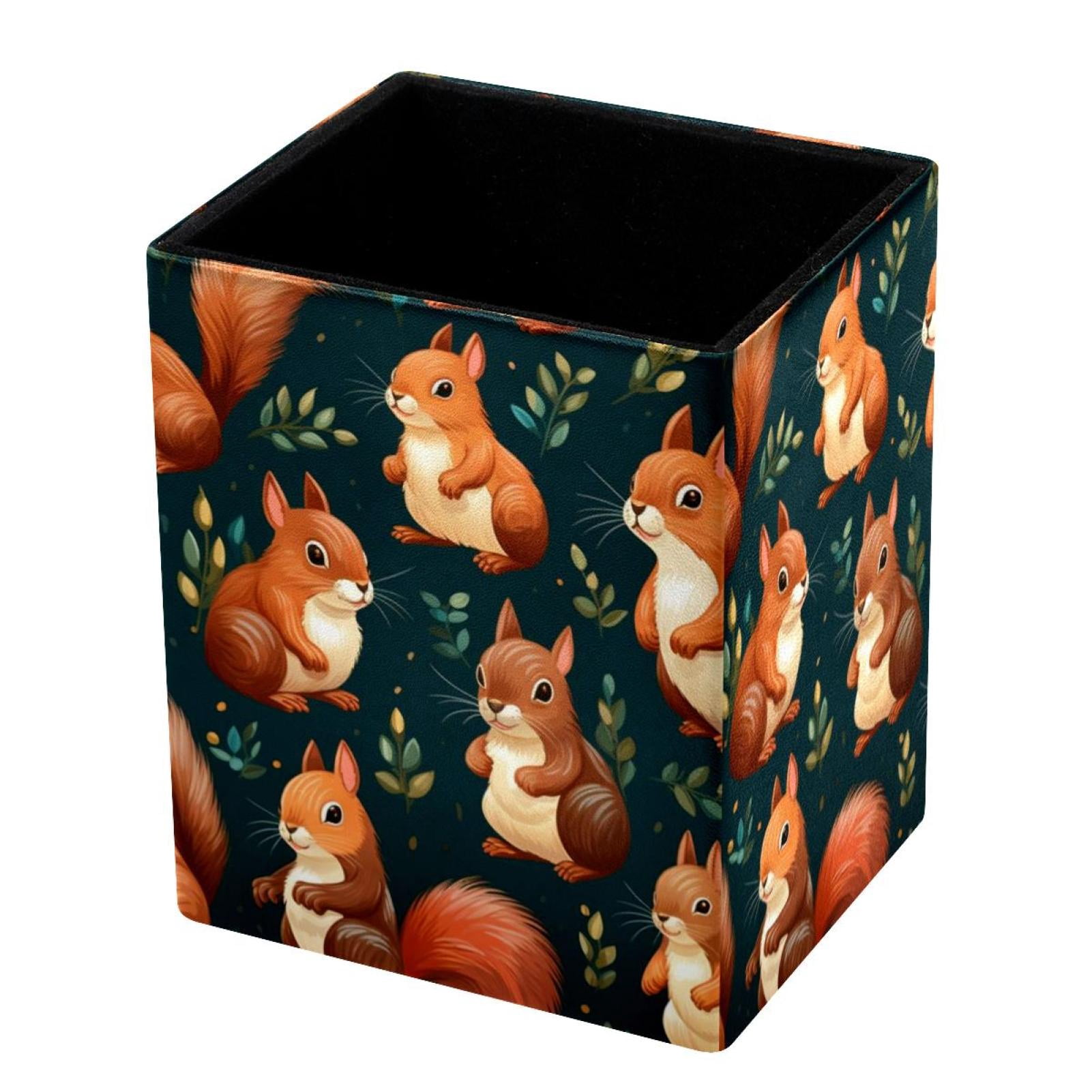 Squirrel Square PVC Leather Printed Pencil Holder Pen Organizer ...
