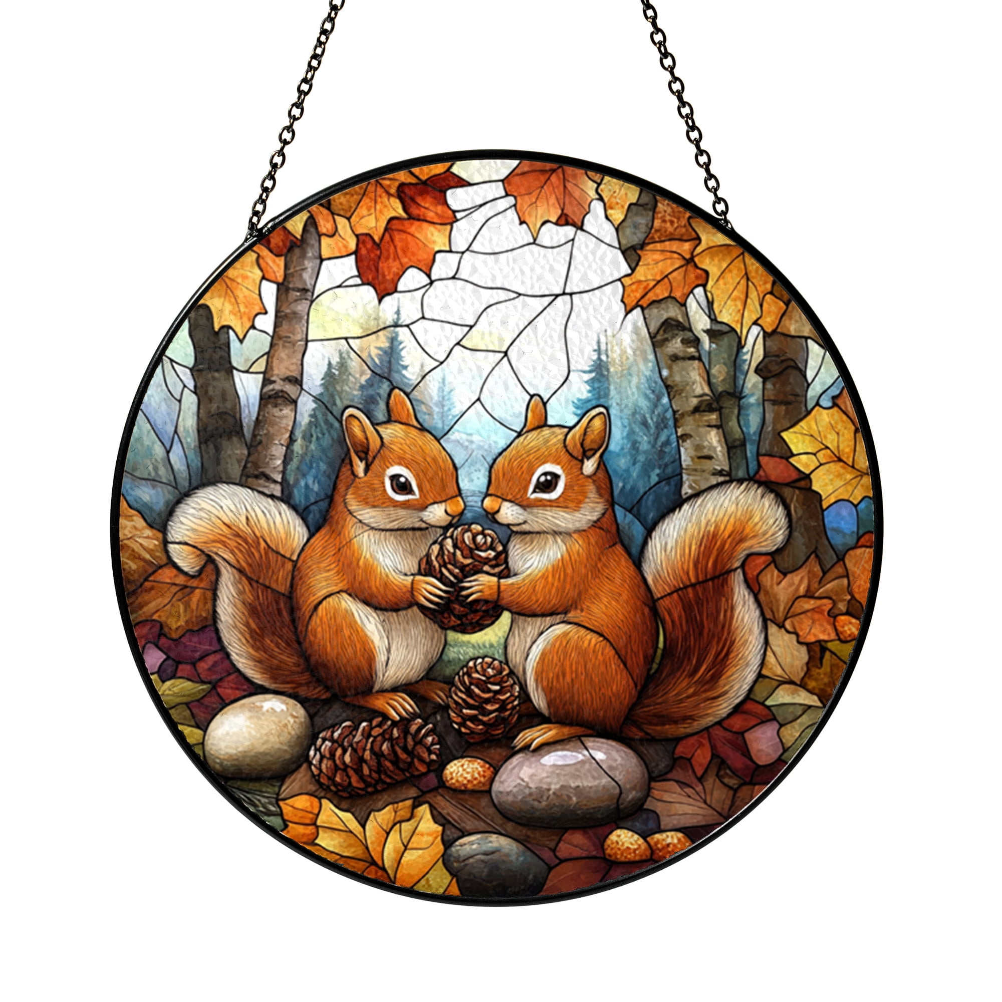 Squirrel Stained Glass Suncatcher Window Hanging, Woodland Animal ...
