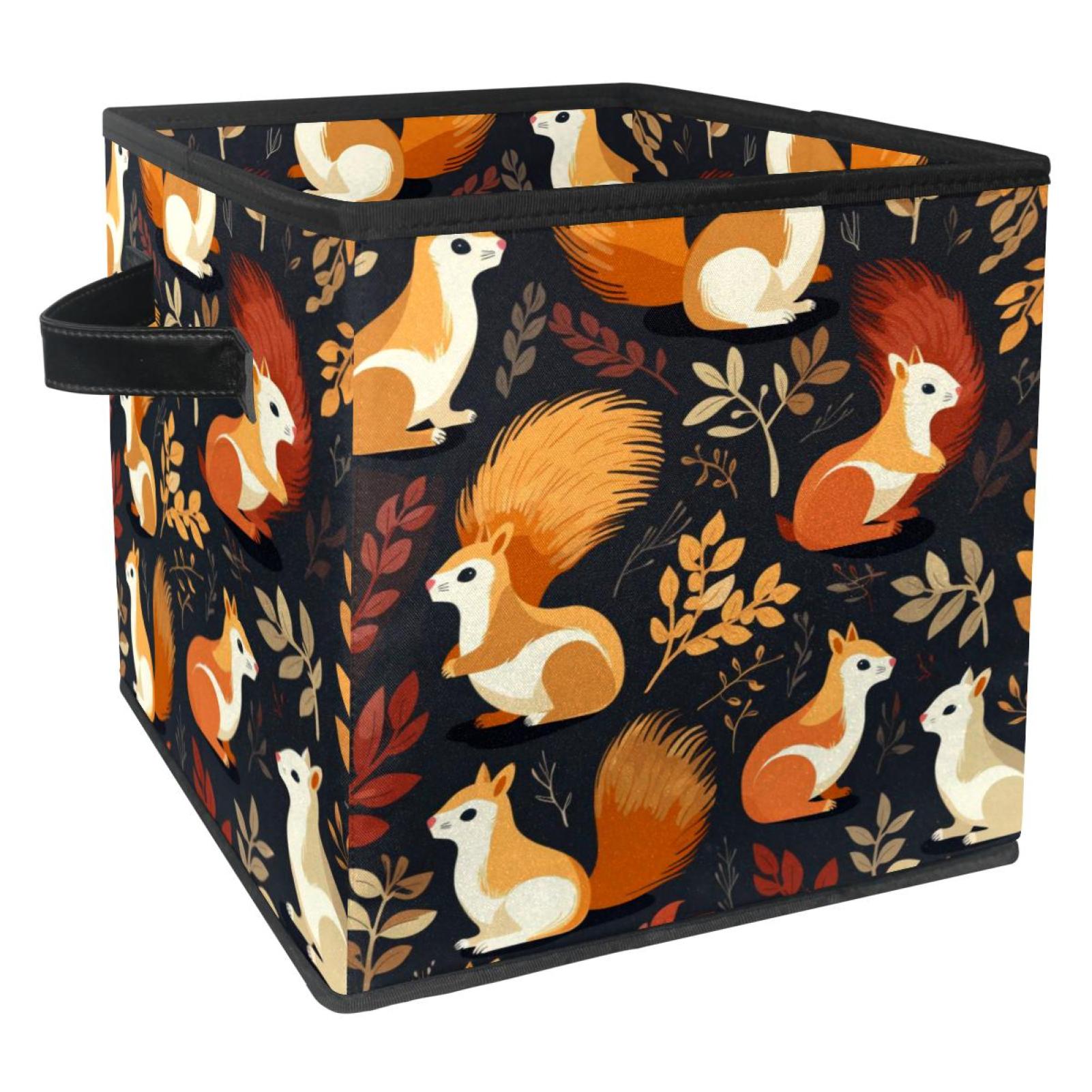 Squirrel Storage Containers Foldable Basket with Handle, 10.8"x10.5"x10 ...