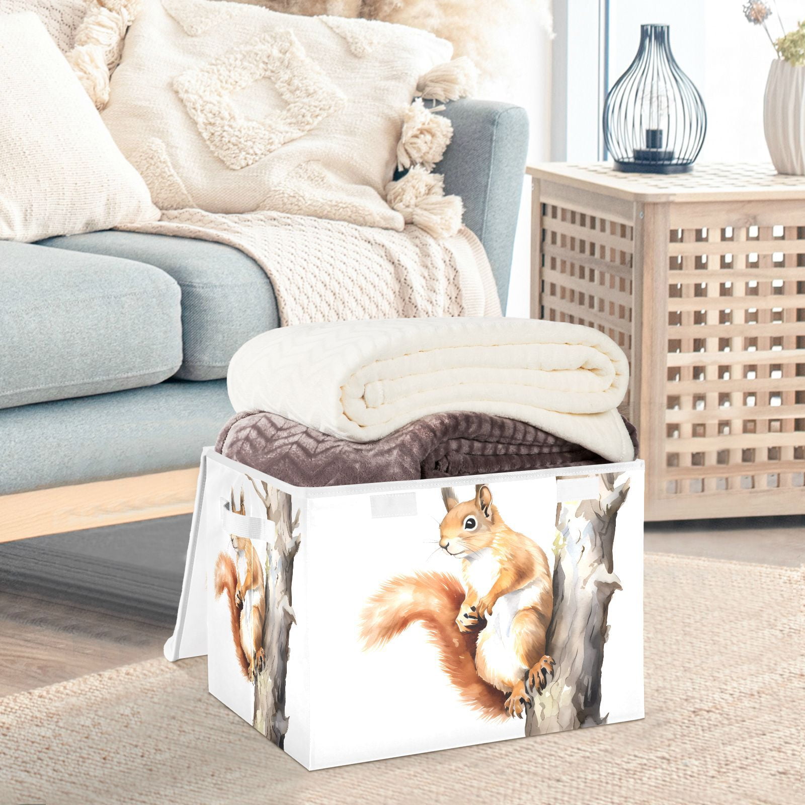 Squirrel Tree Wood Storage Basket Foldable Laundry Basket Shelf Kids ...