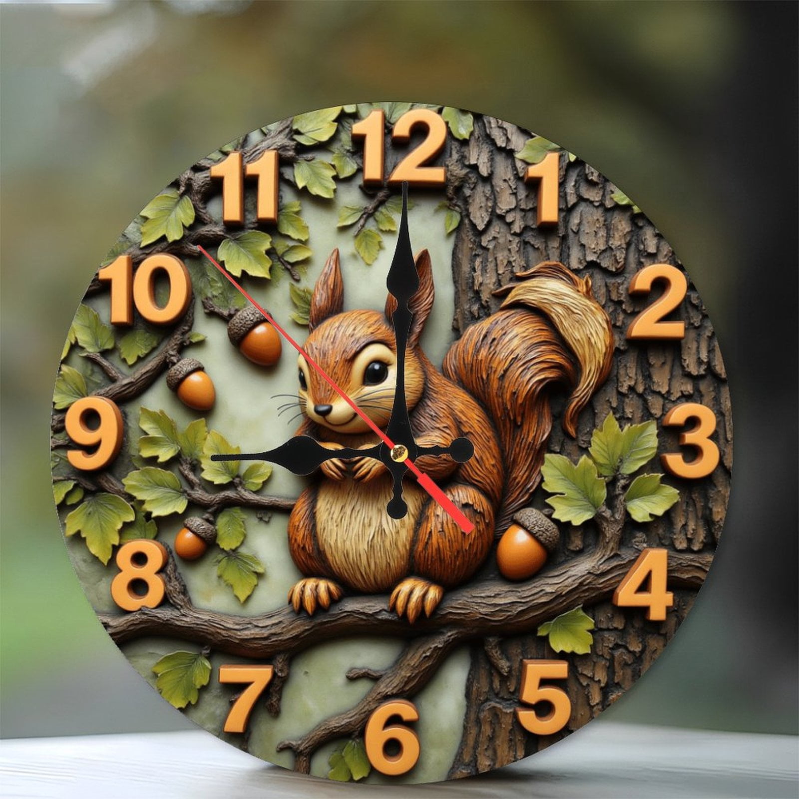 Squirrel Wall Clock 10-Inch Silent Wooden Wall Clock, Battery Operated ...
