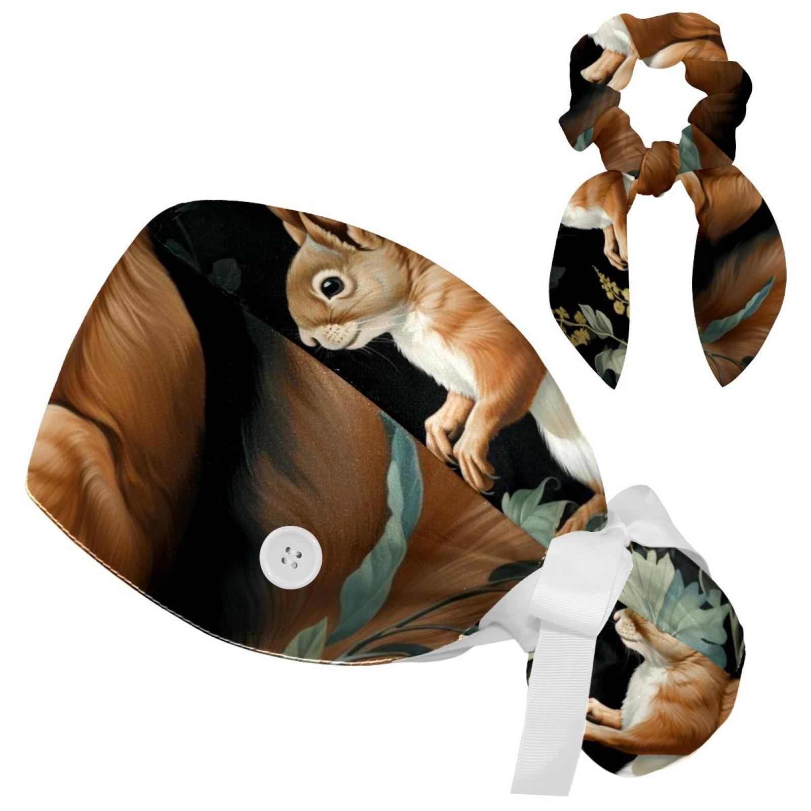 Squirrel Working Cap with Scrunchy and Ribbon Tie for Women, Long Hair ...