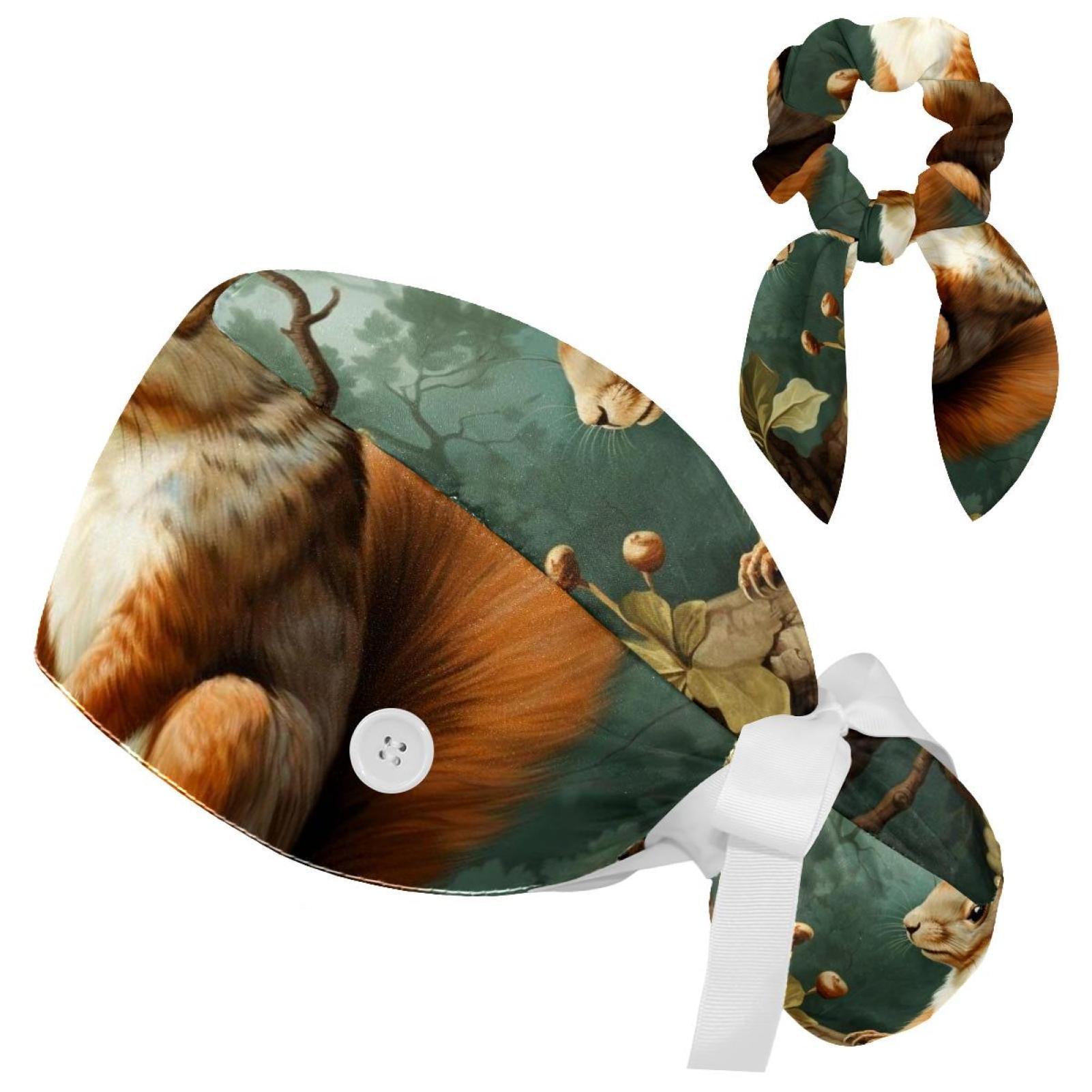 Squirrel Working Hat Adjustable Scrub Cap with Bow Hair Matching ...
