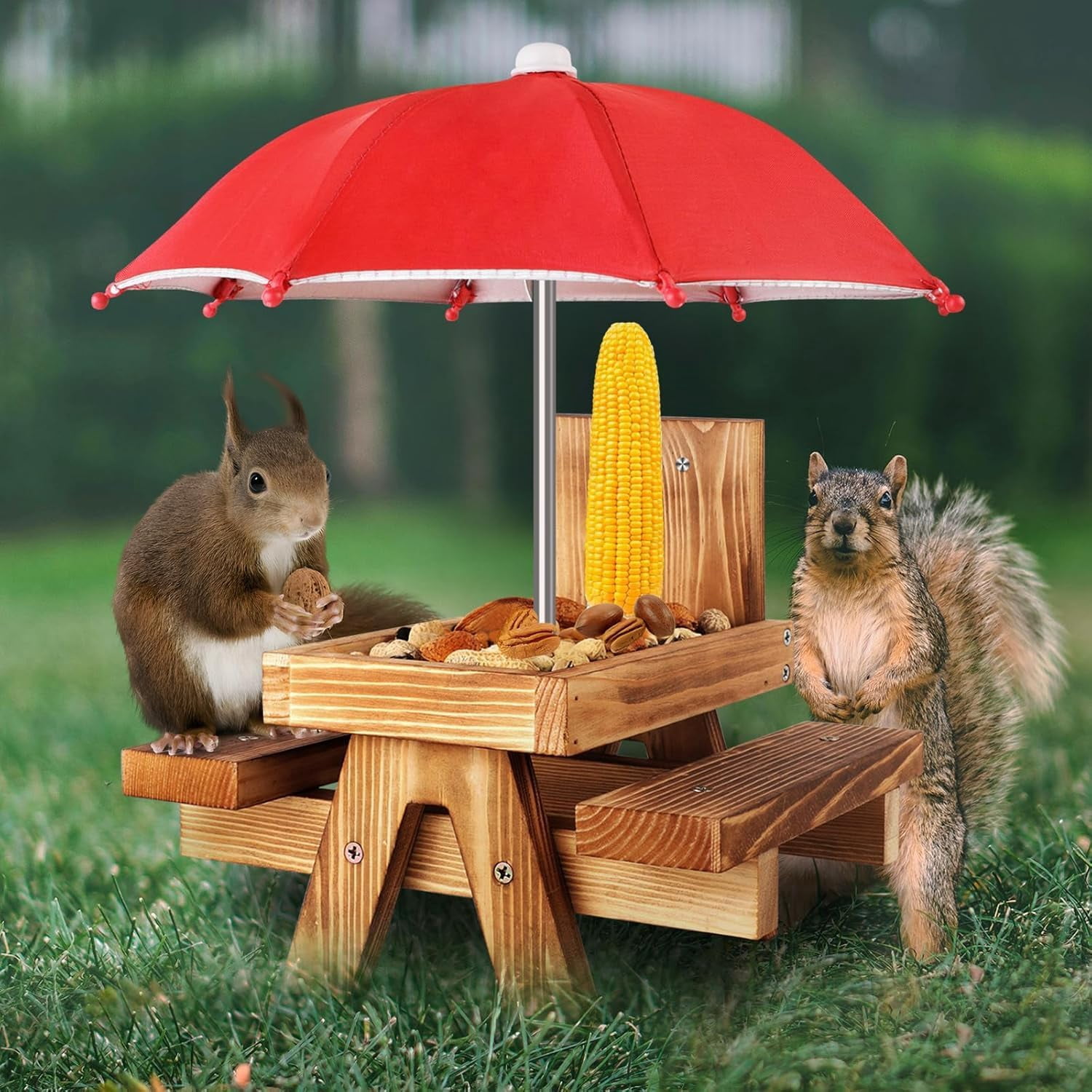 Squirrel feeding station with umbrella, outdoor squirrel feeding ...