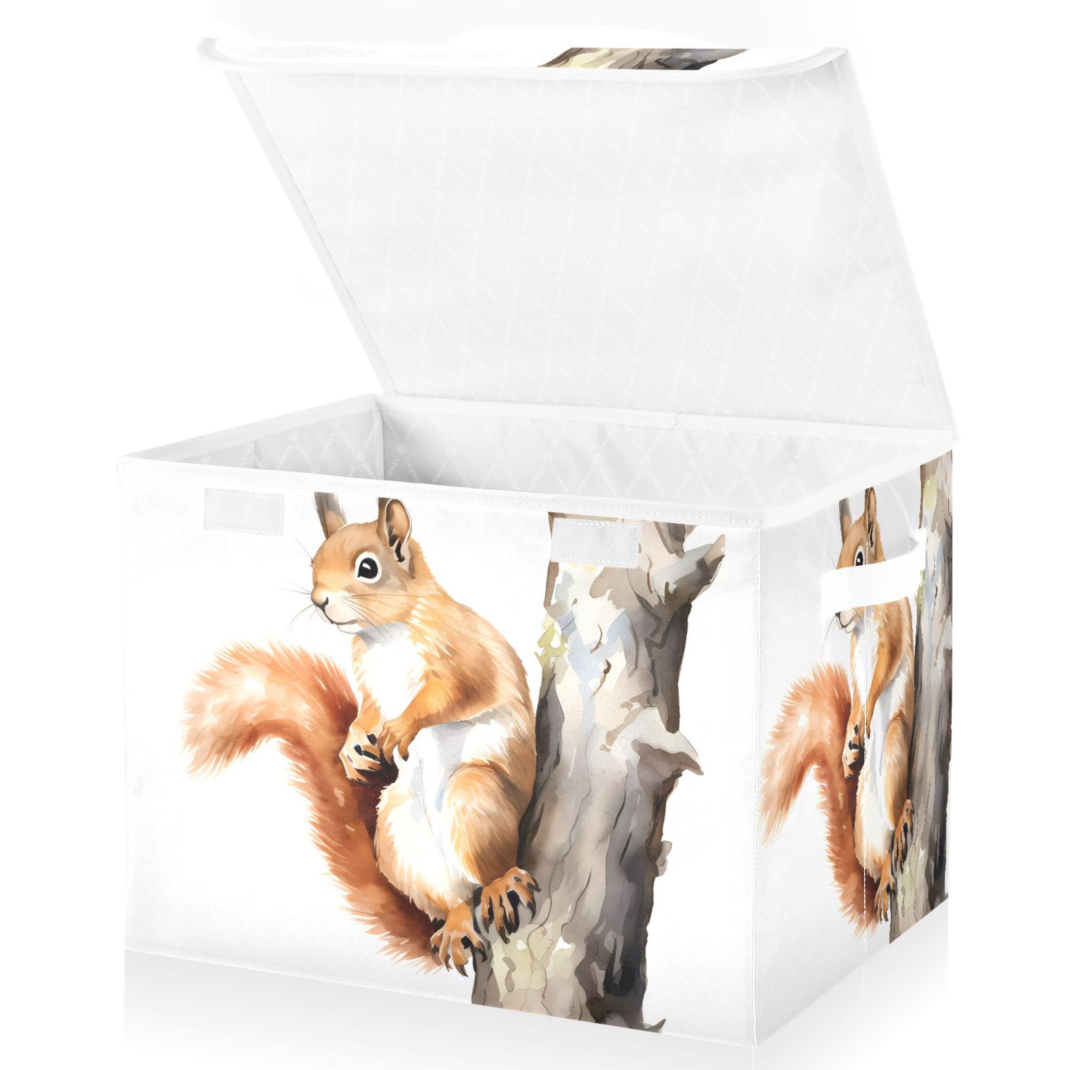 Squirrel on Tree Large Lidded Bin Foldable Storage Baskets Boxes Cubes Lids with 2 Handles for ...