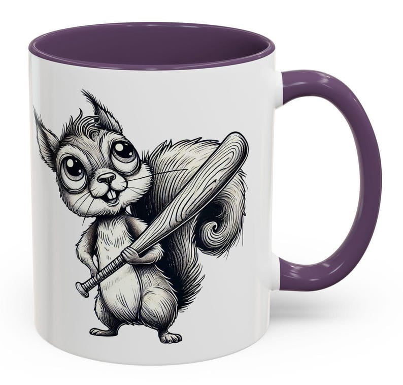 Squirrel with Bat Mug, Cute but Fierce BigEyed C1Artoon Squirrel ...