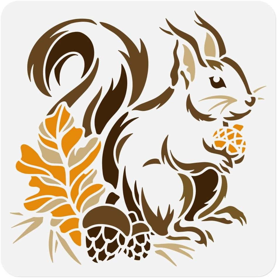 Squirrel with Nuts Stencil for Painting 11.8 x 11.8 Inch Reusable ...