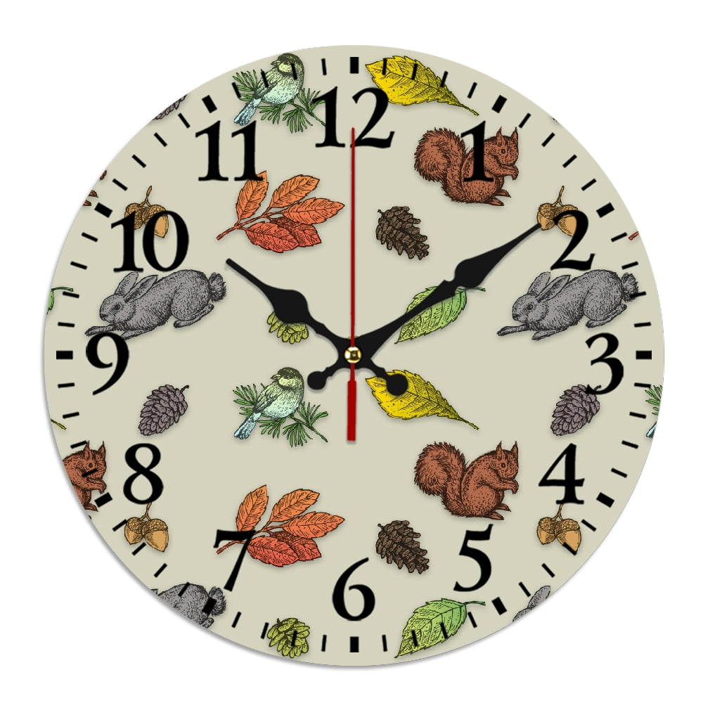 Squirrels Birds Rabbits Wall Clock Wall Decor for Linving Room, Silent ...