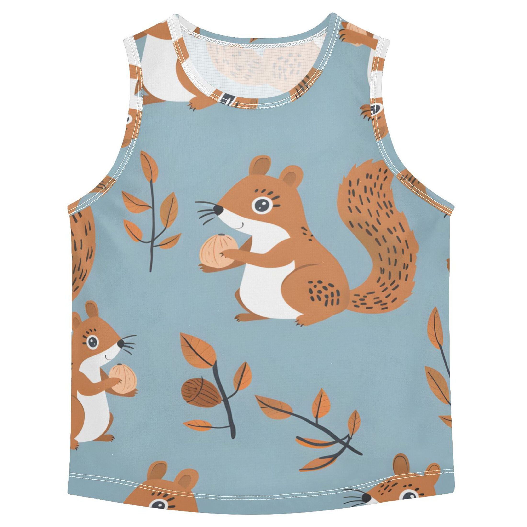 Squirrels Holding Nuts Leaves Boys' Vest Undershirt Tank Top Sleeveless ...
