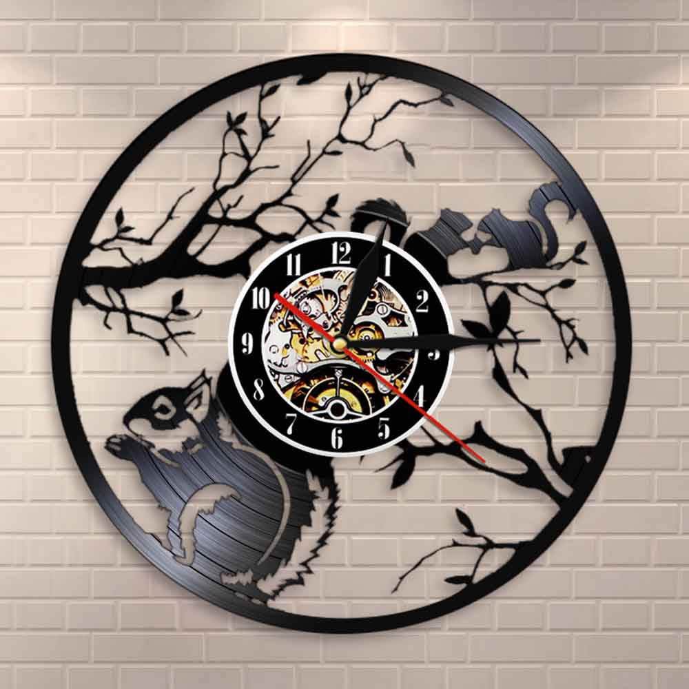 Squirrels In Love Wall Clock Modern Design Woodland Animals Home Decor ...