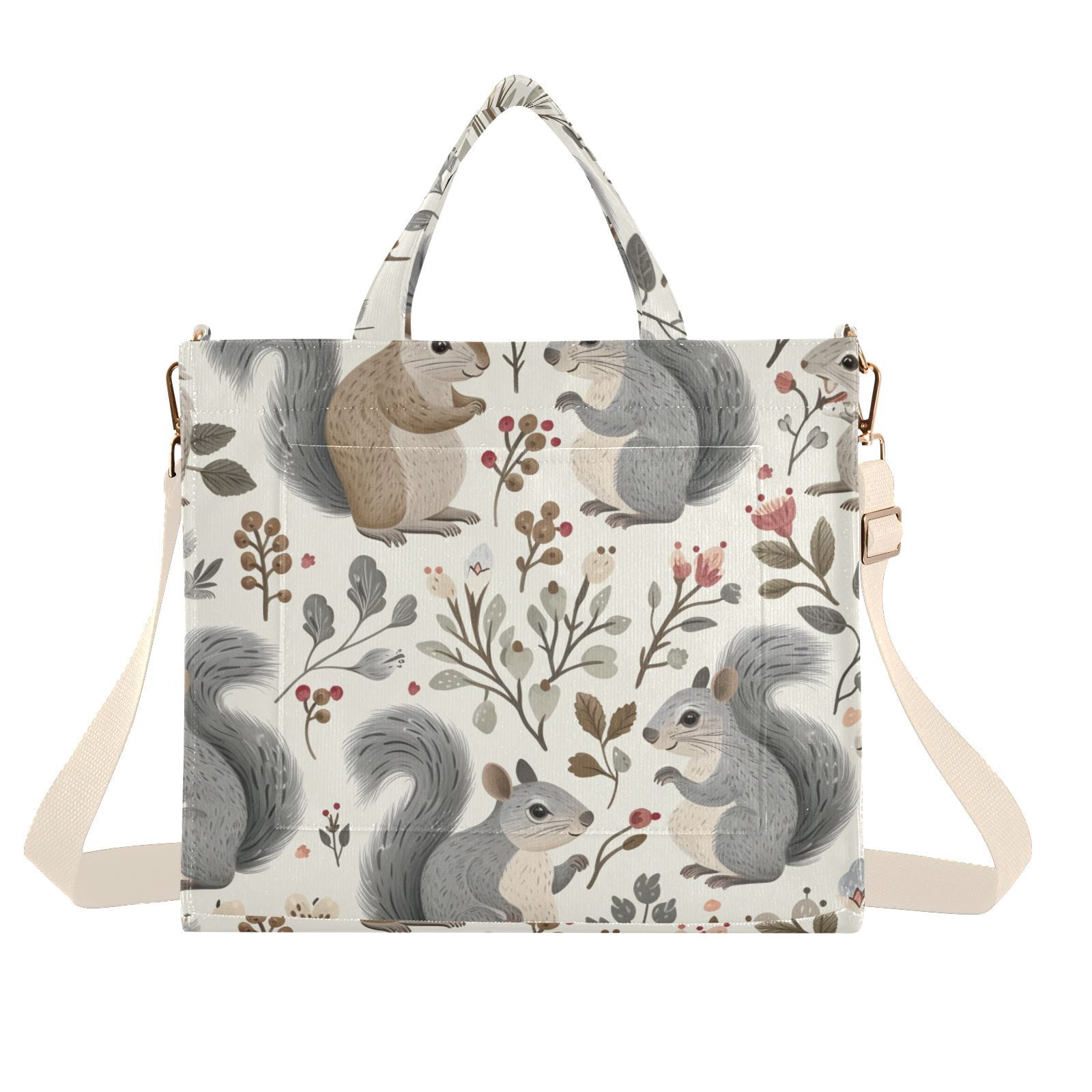 Squirrels Leaves Flowers Corduroy Tote Bag Handbag Large Messenger Bag ...