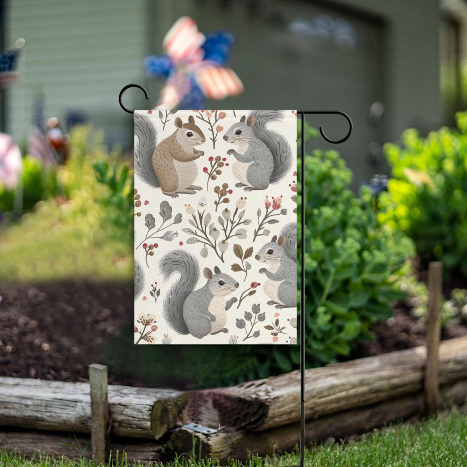 Squirrels Leaves Flowers Garden Flag Double Sided Outdoor Banners for ...