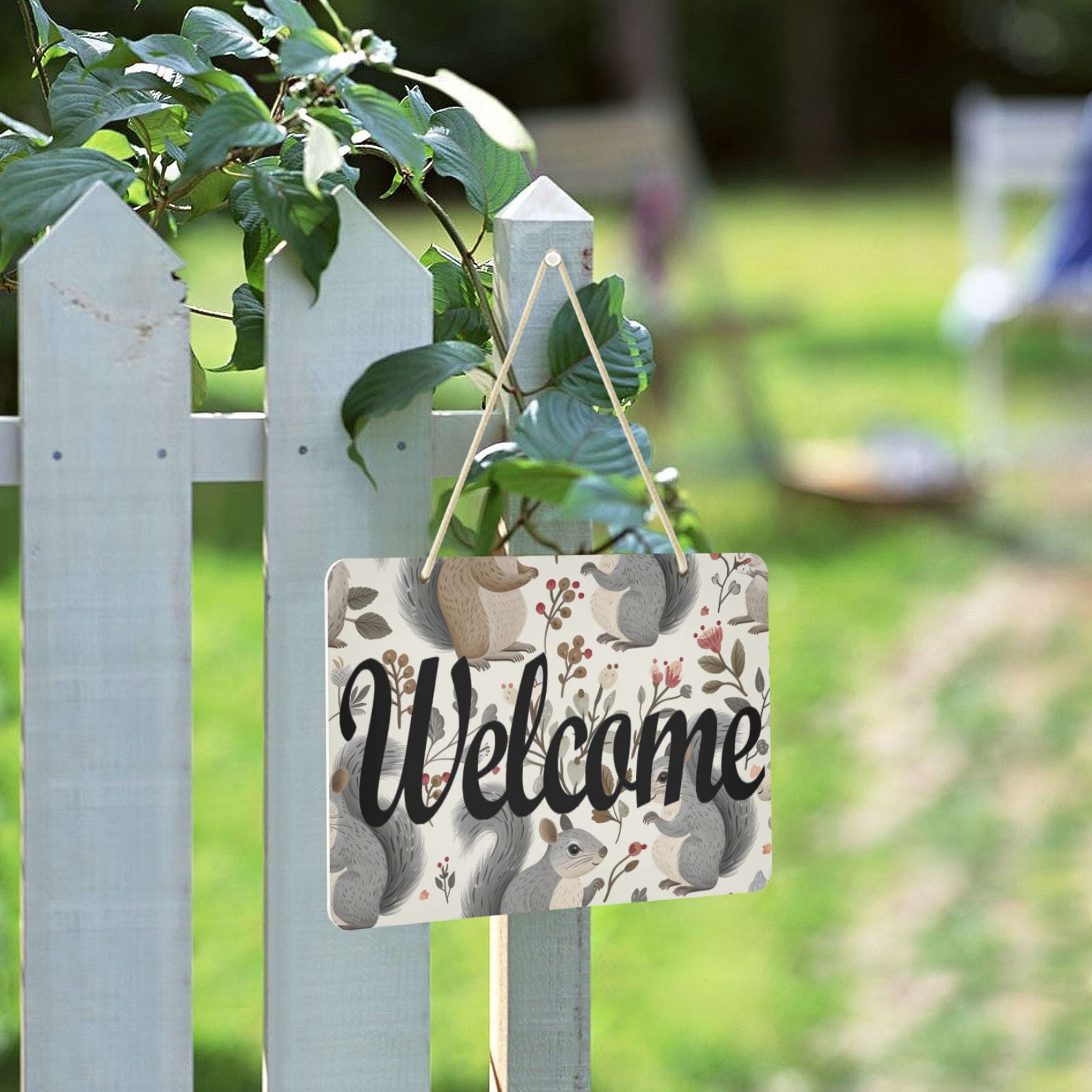 Squirrels Leaves Flowers Welcome Sign for Front Door Porch Wreath Door ...