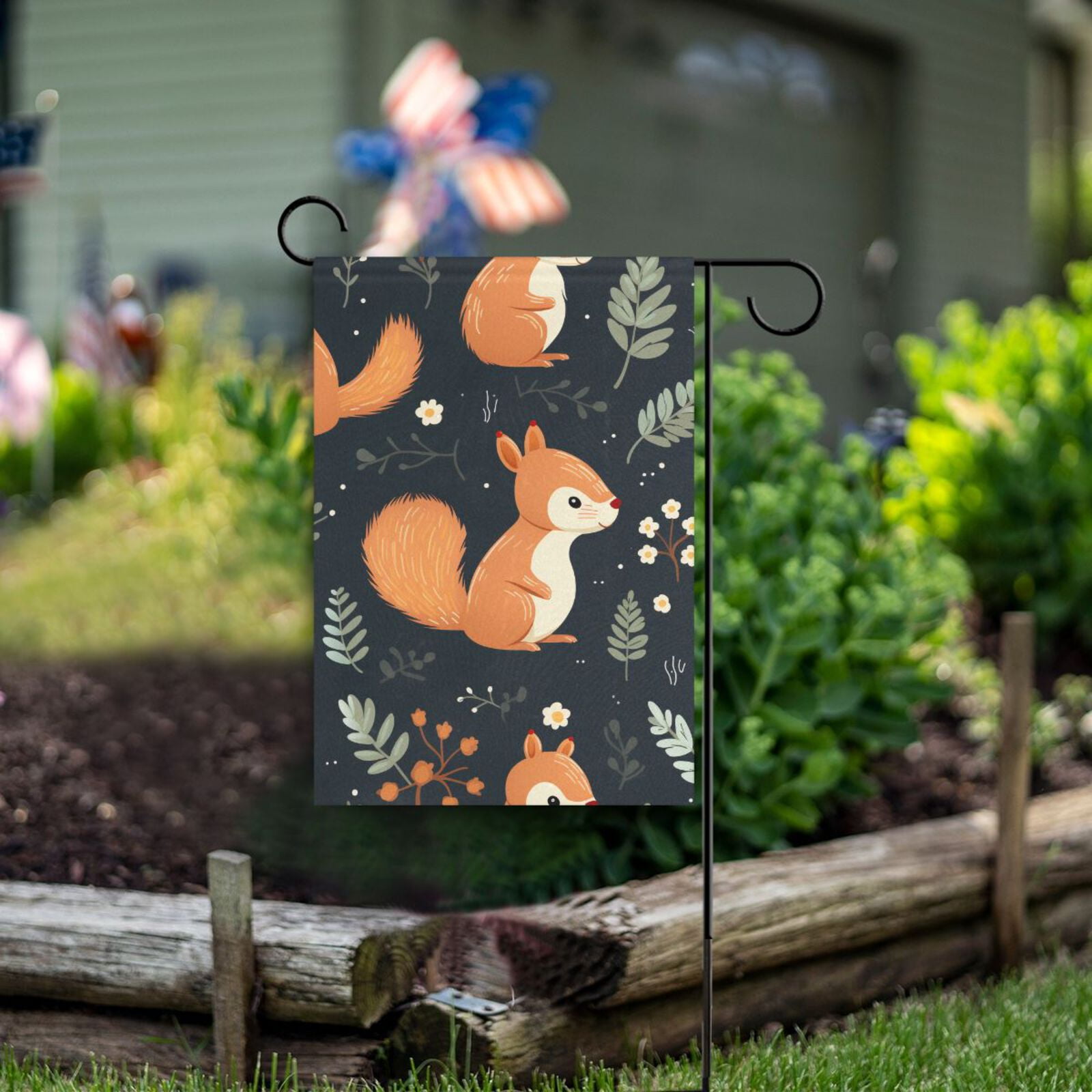 Squirrels Leaves Garden Flag Double Sided Outdoor Banners for Courtyard ...