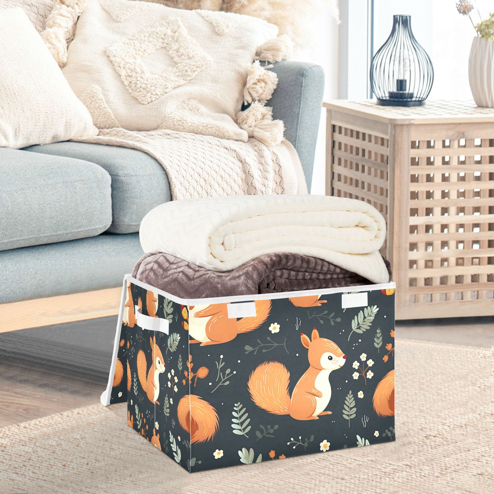 Squirrels Leaves Storage Basket Foldable Laundry Basket Shelf Kids Toy ...