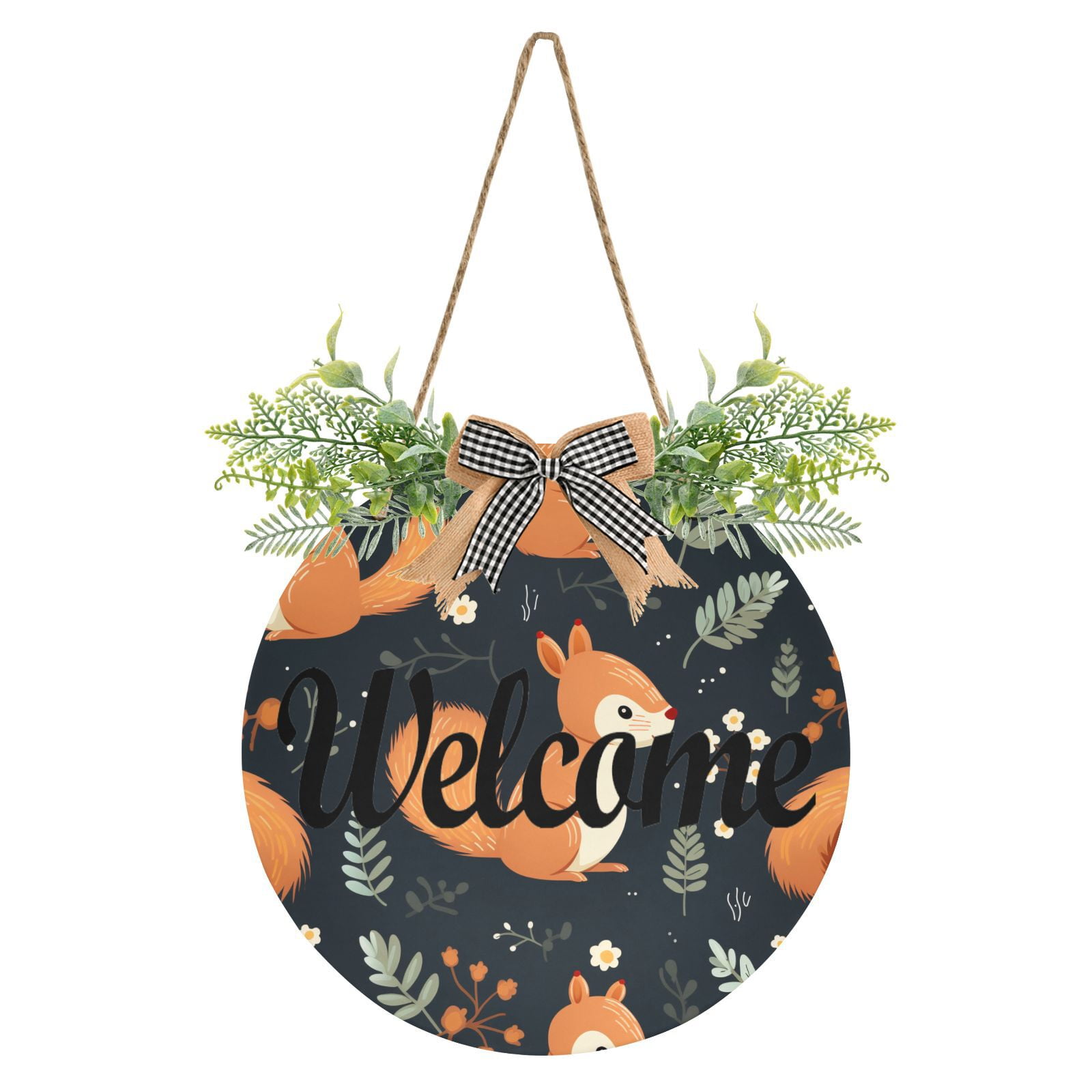 Squirrels Leaves Welcome Sign for Front Door Wreath Door Sign for ...