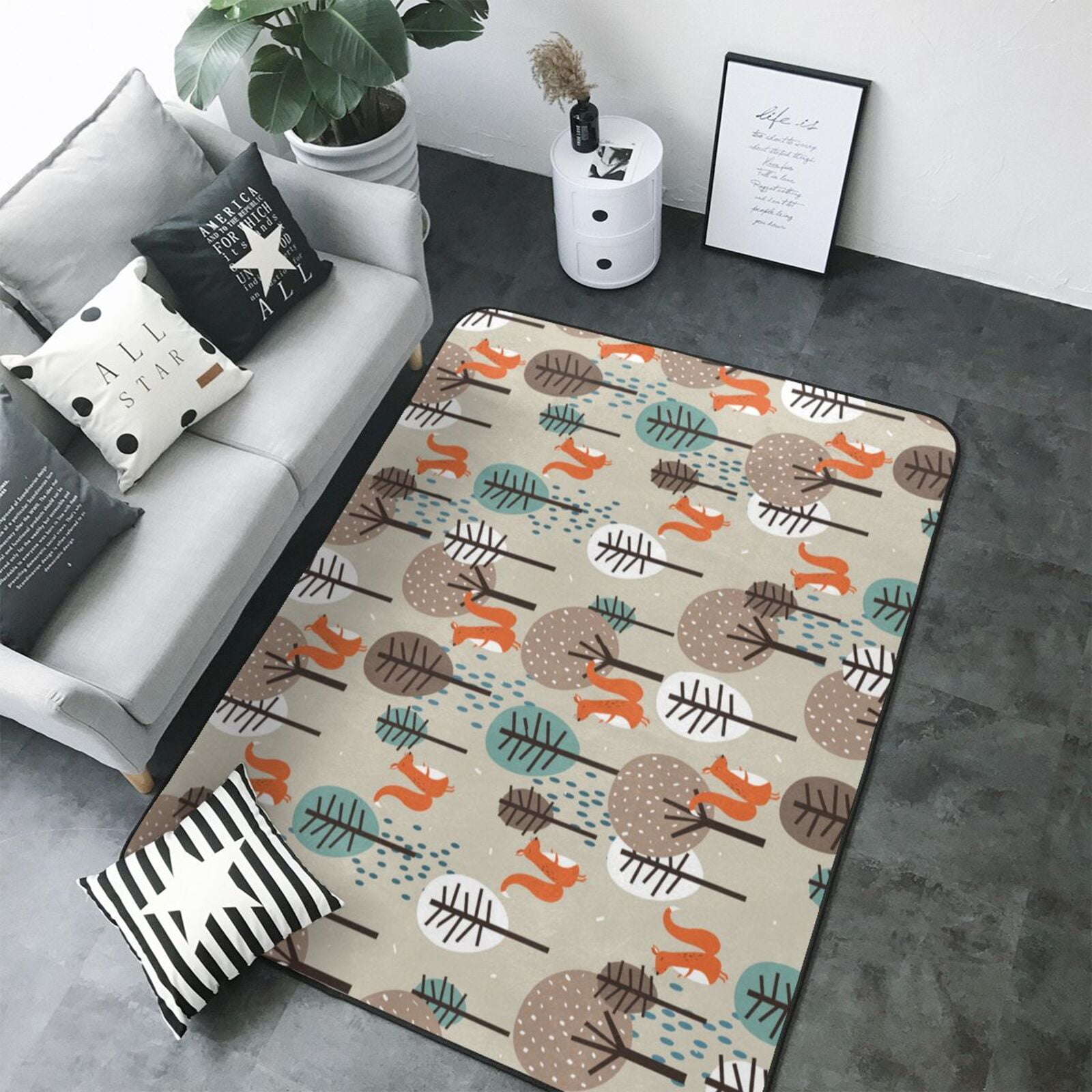 Squirrels and Trees Area Rugs for Living Room Bedroom, 5x7 Soft Throw Washable Rug Non-Slip ...