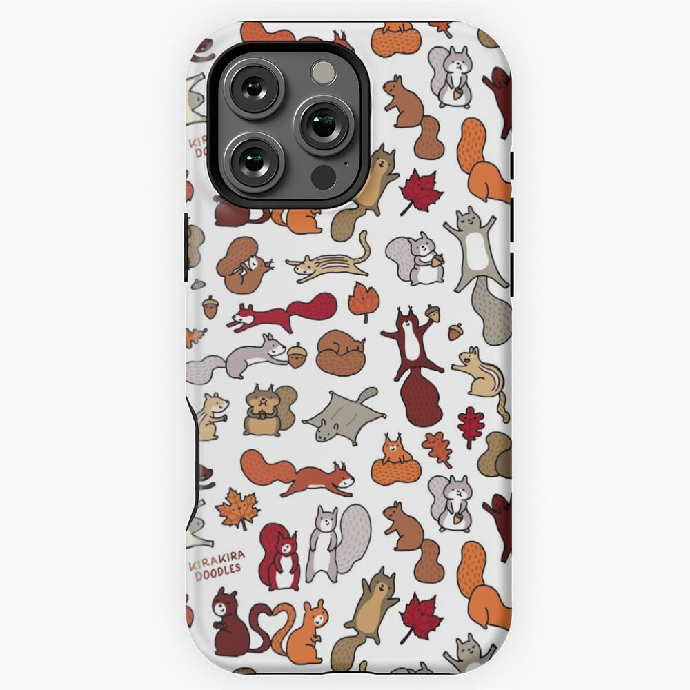 Squirrels in Fall Doodle Art Protective and Compatible iPhone 11-17 Pro ...