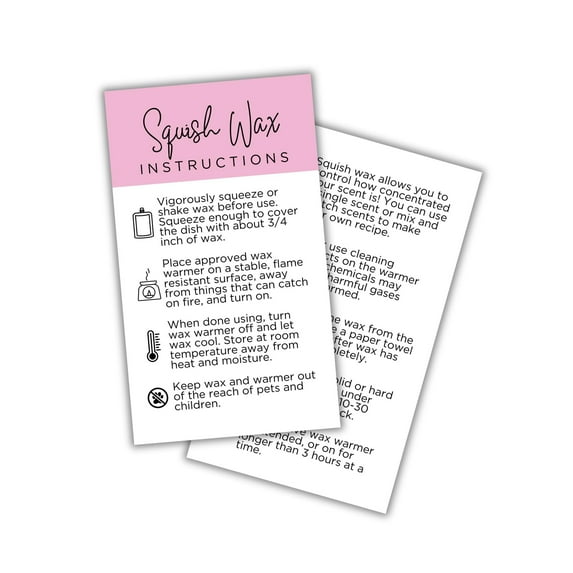 Squish Squeezable Wax Care Instruction Cards 50 pk 2x3.5 Client Warning ...
