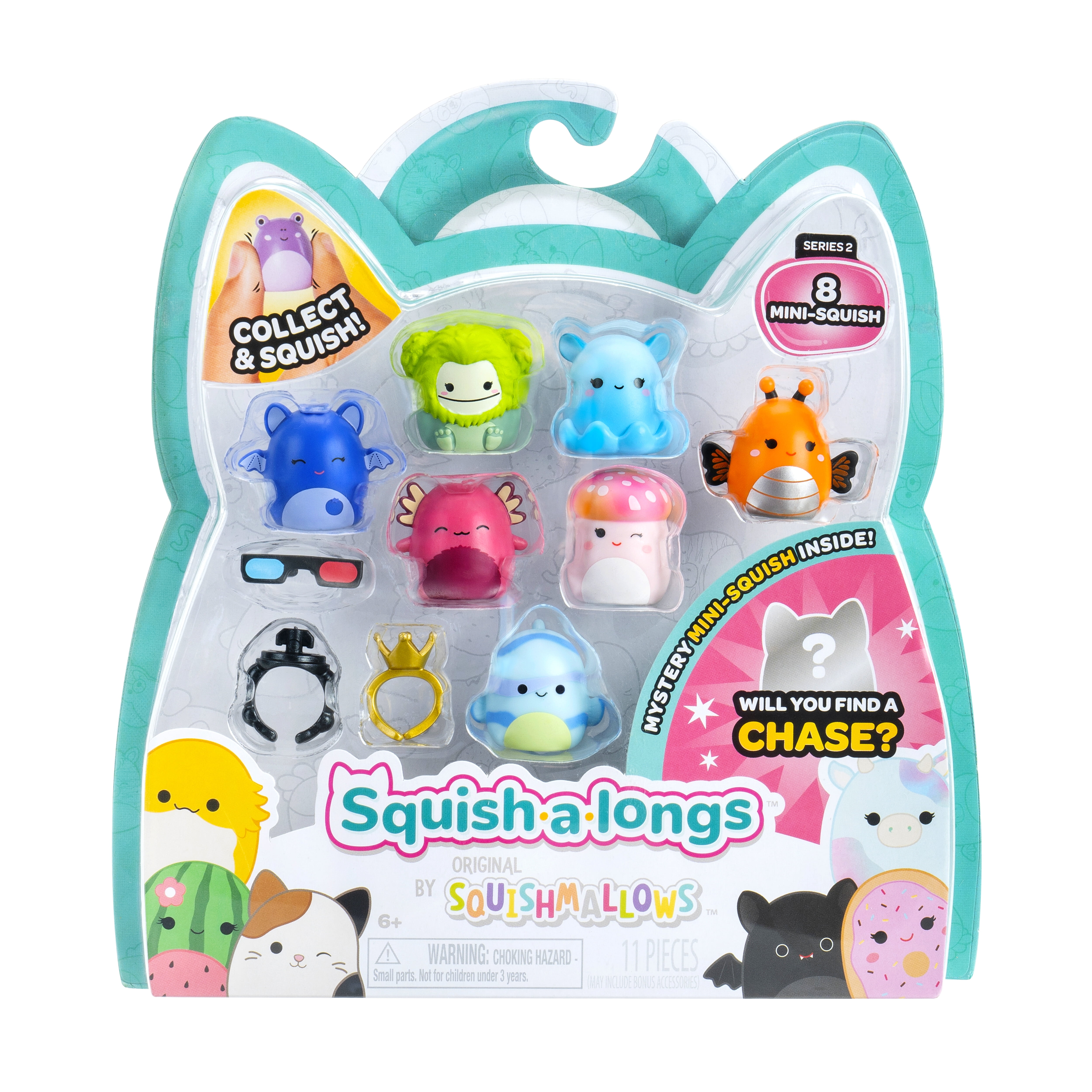 Squish-a-longs Mini Squish Toys – 8 Figures with Accessories, Ring ...