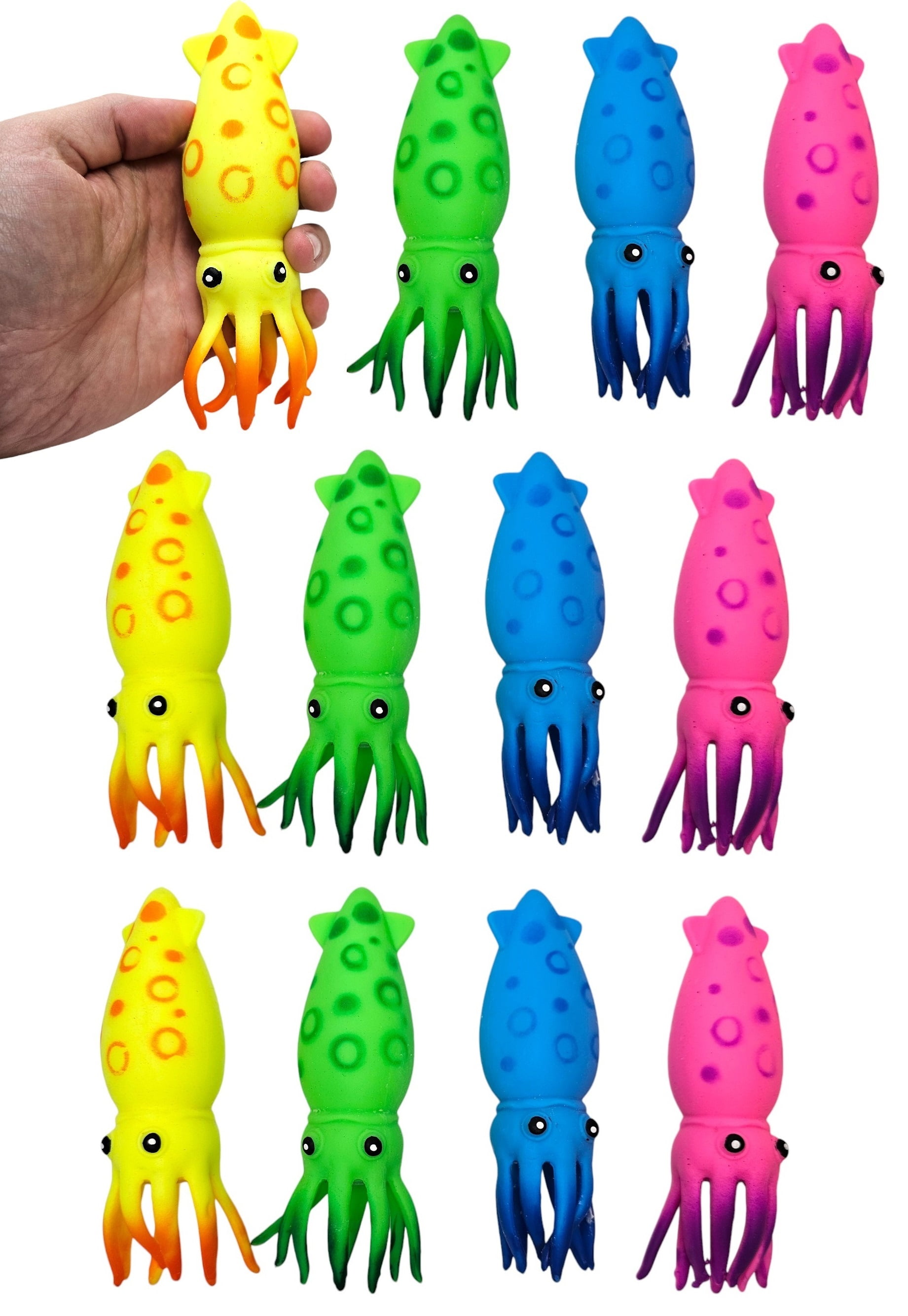 Squish and Stretch Squid (12 Pack) (6 Inch) Rubber Squeeze Fidget Toy ...