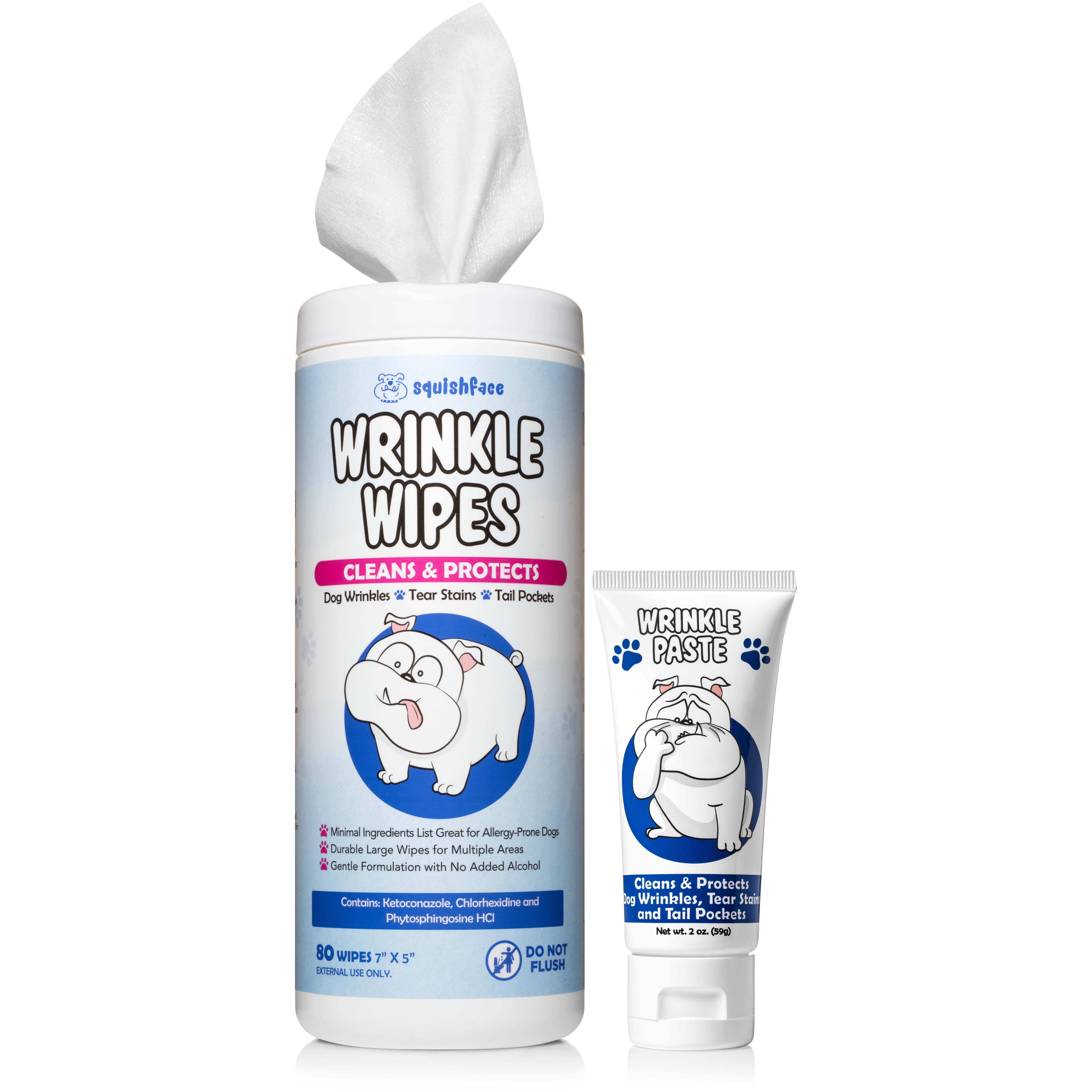Squishface Wrinkle Paste + Wrinkle Wipes for Dog Wrinkles & Tear Stains ...