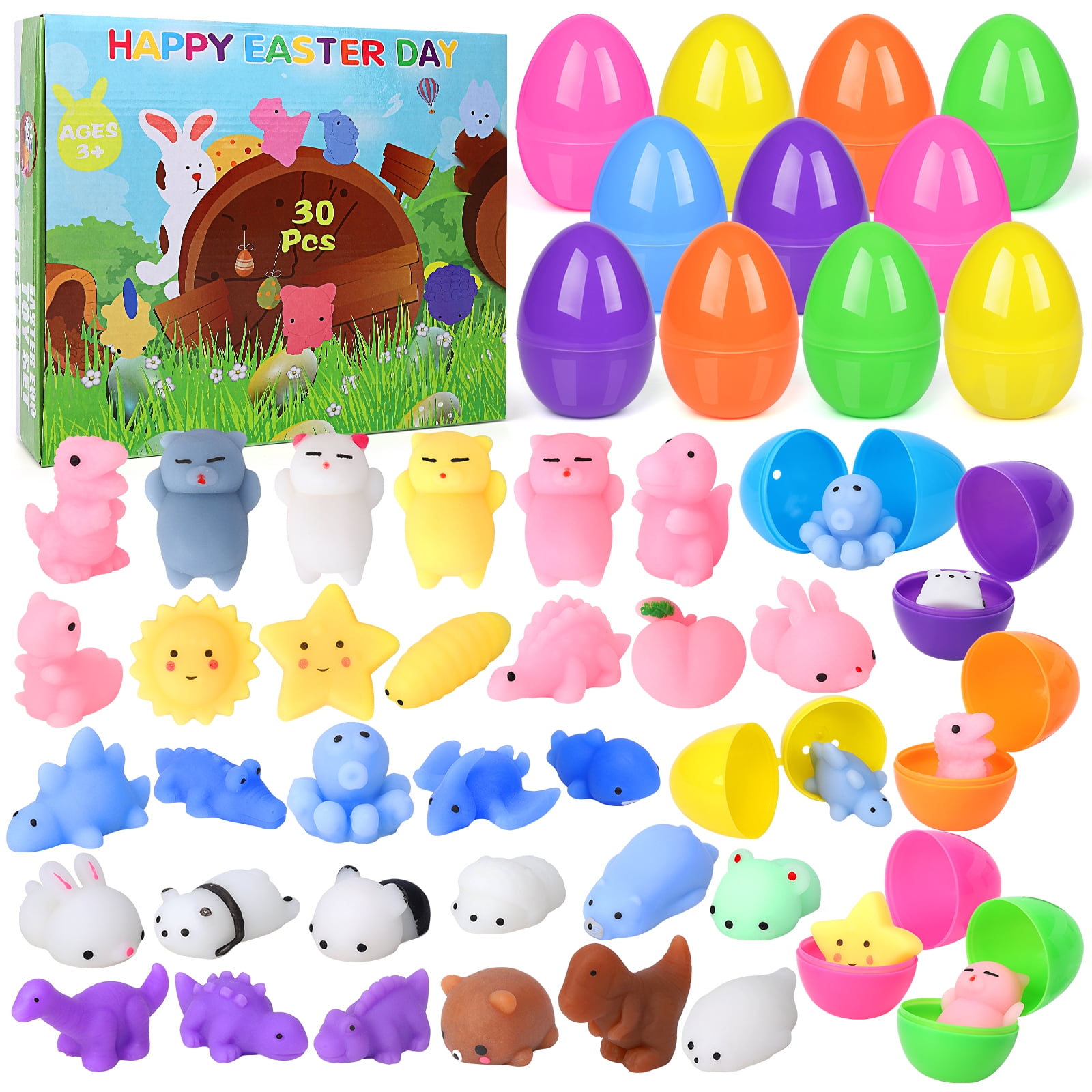 Squishies Squishy Toy, 30 Pcs Squeeze Toys with Plastic Easter Eggs ...